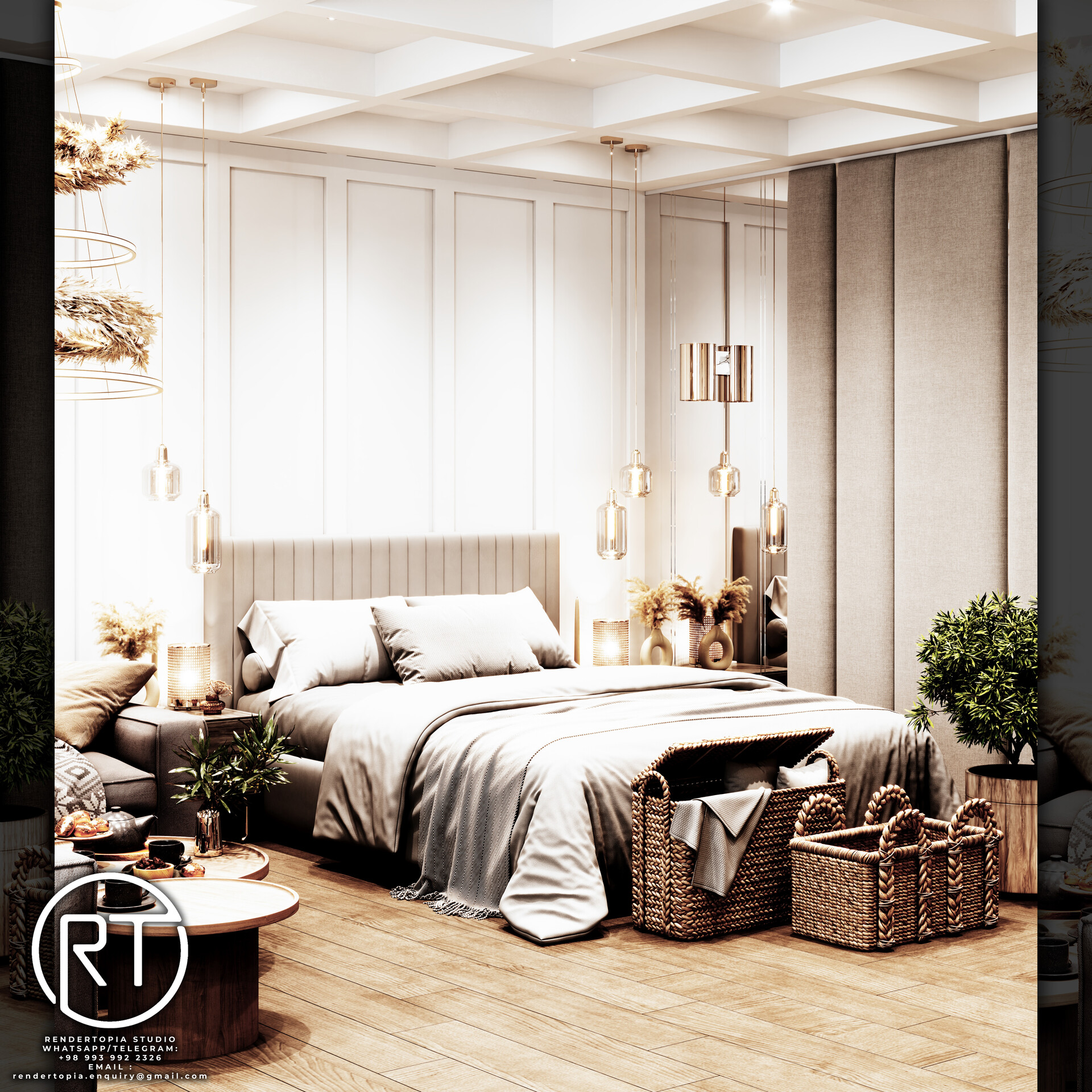 ArtStation - "Modern Rustic Retreat: 3D Rendering of a Cozy and Stylish Bedroom Design"
