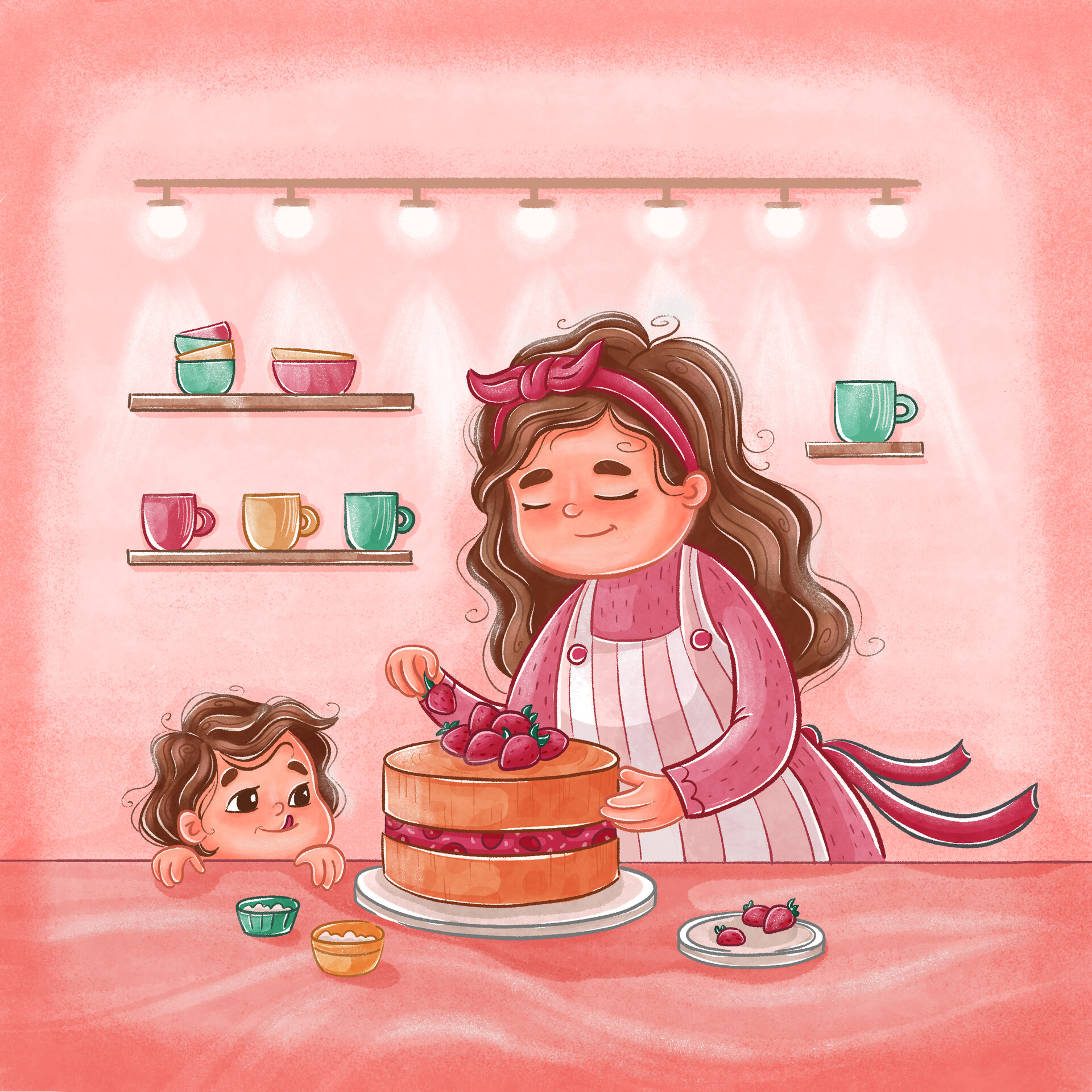 ArtStation - Mom and son are preparing a cake