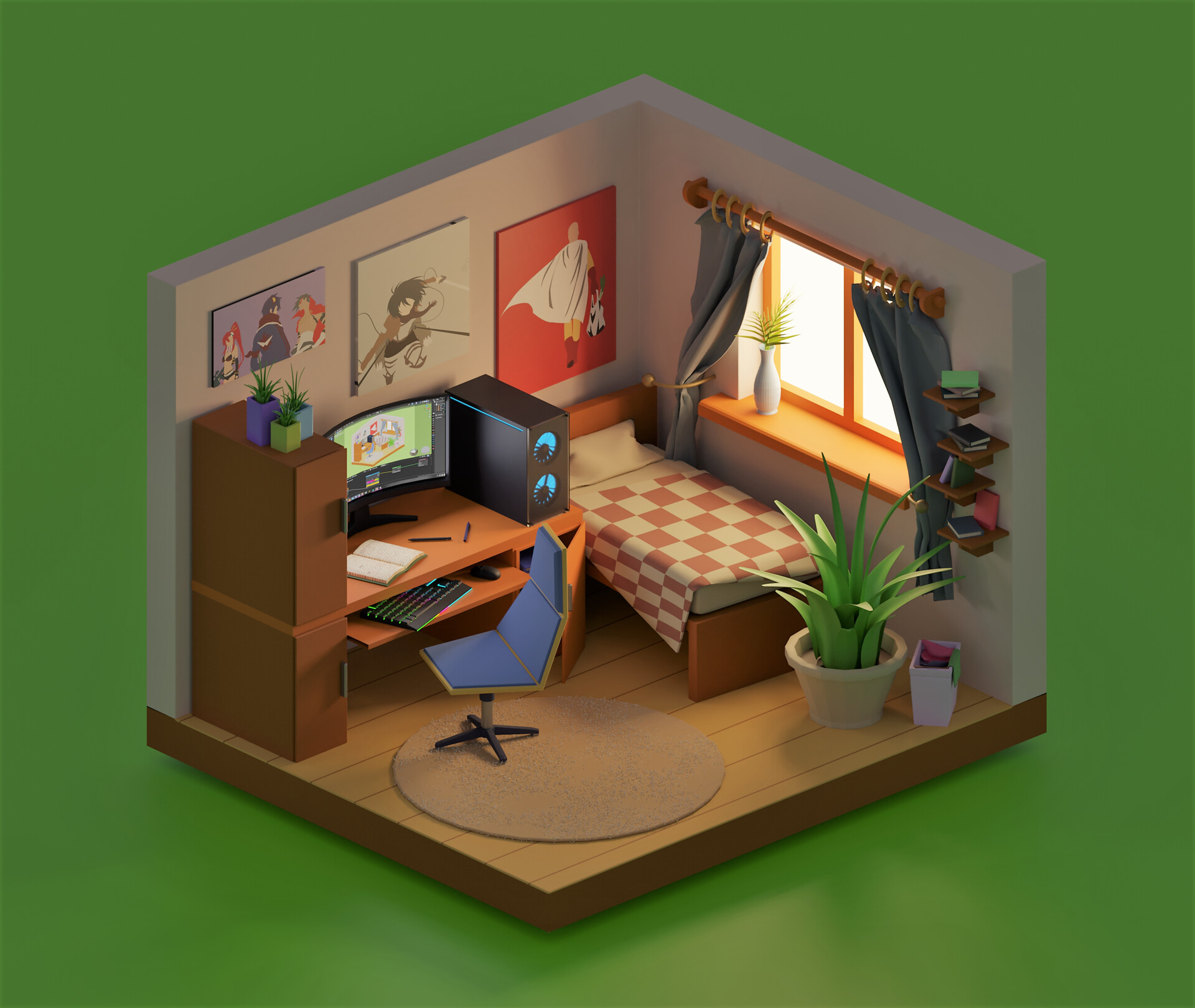 ArtStation - A Tiny room with a computer in which a tiny room with a ...