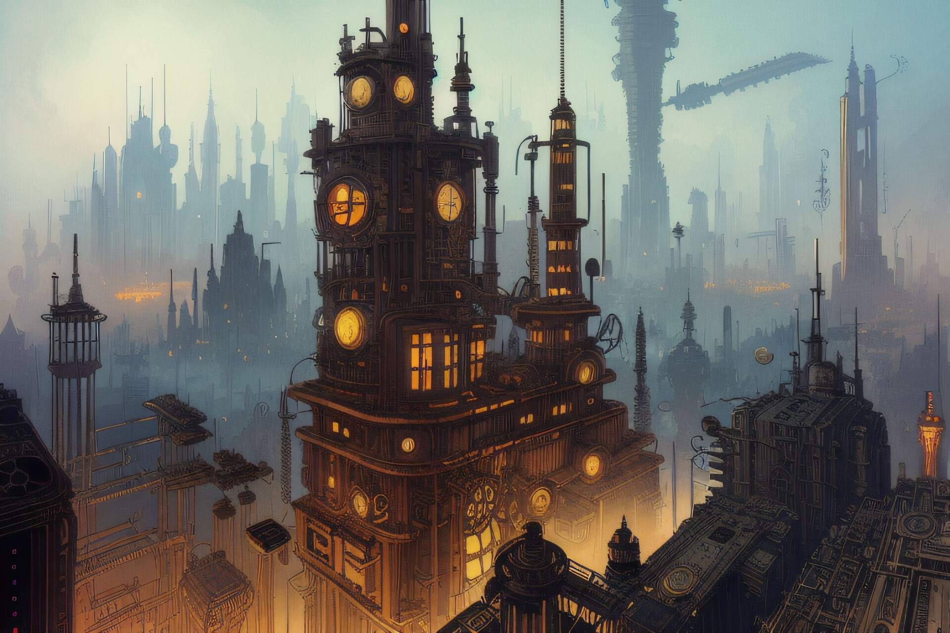 ArtStation - [AI] Steampunk inspired metropolis with intricate gears ...