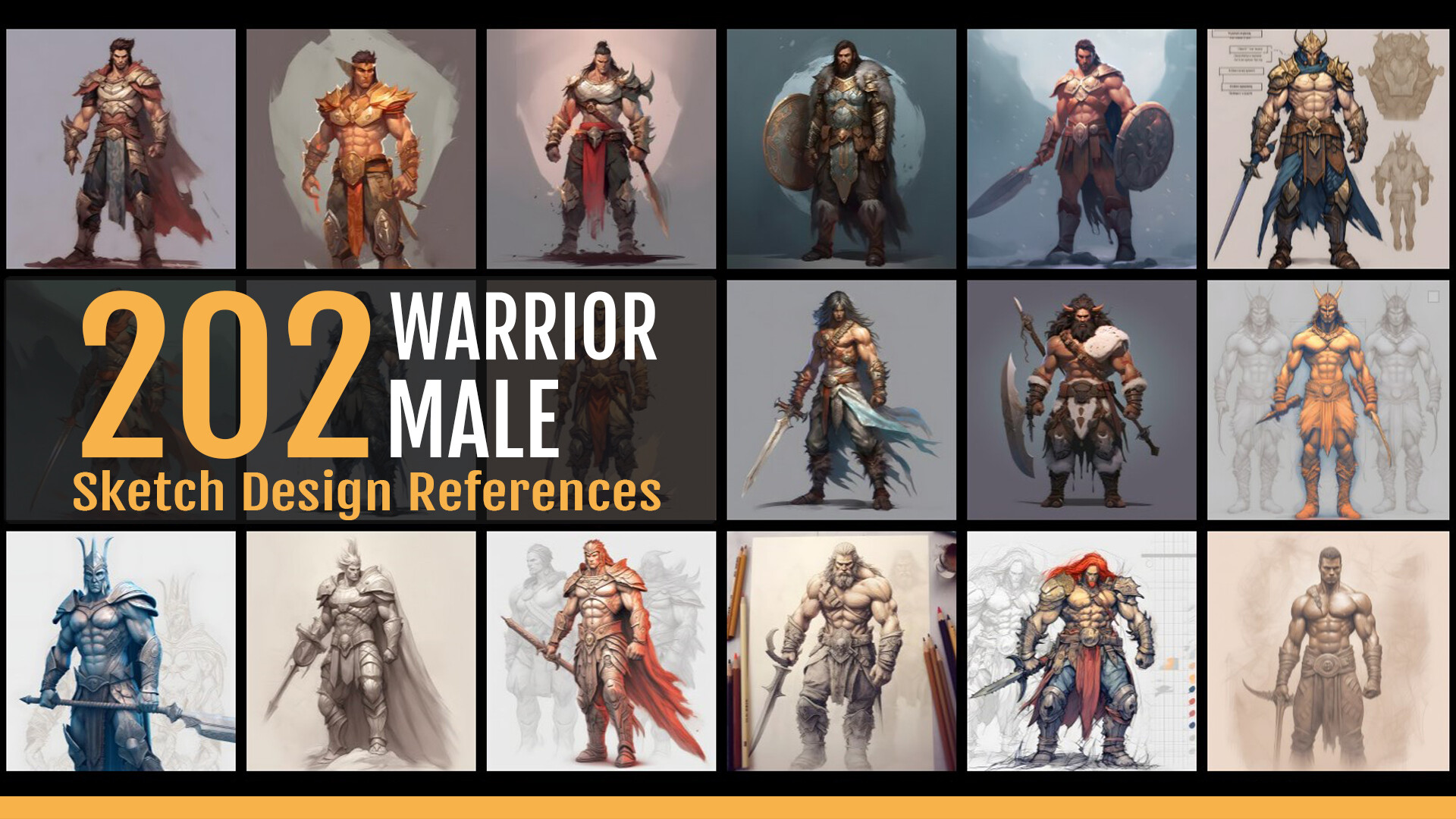 Artificial Dimension - 202 Warrior Male Sketch Design Reference Images