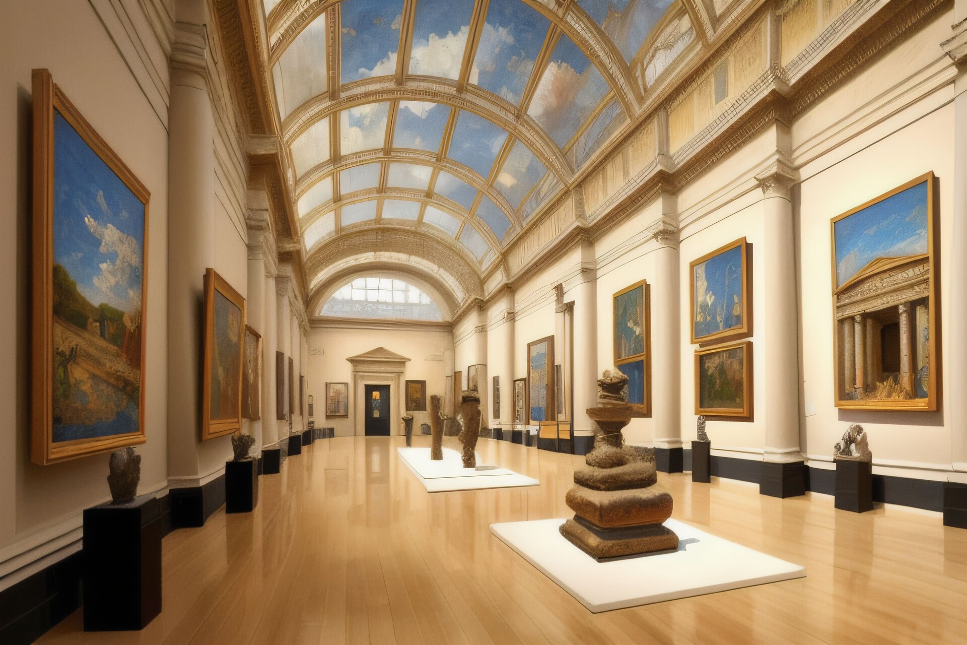 ArtStation - [AI] Sunlit museum gallery filled with ancient paintings