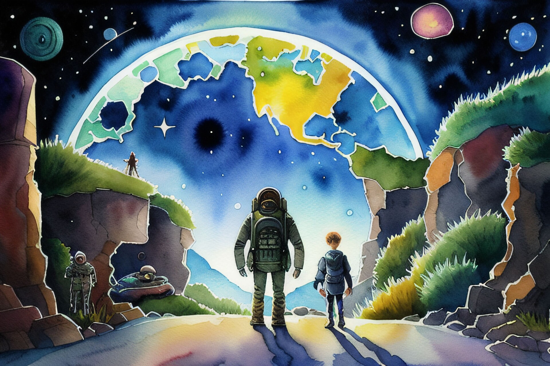 ArtStation - [AI] Watercolor illustration of intrepid explorers