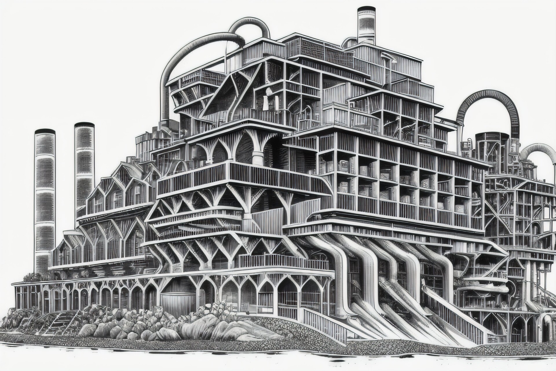 ArtStation - [AI] Pen and ink drawing of an intricate underwater factory