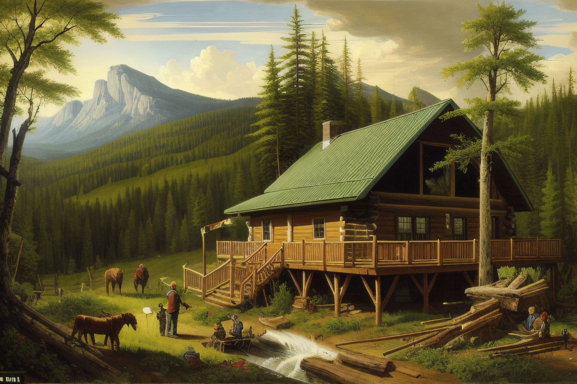 ArtStation - [AI] Dramatic scene of settlers building a log cabin
