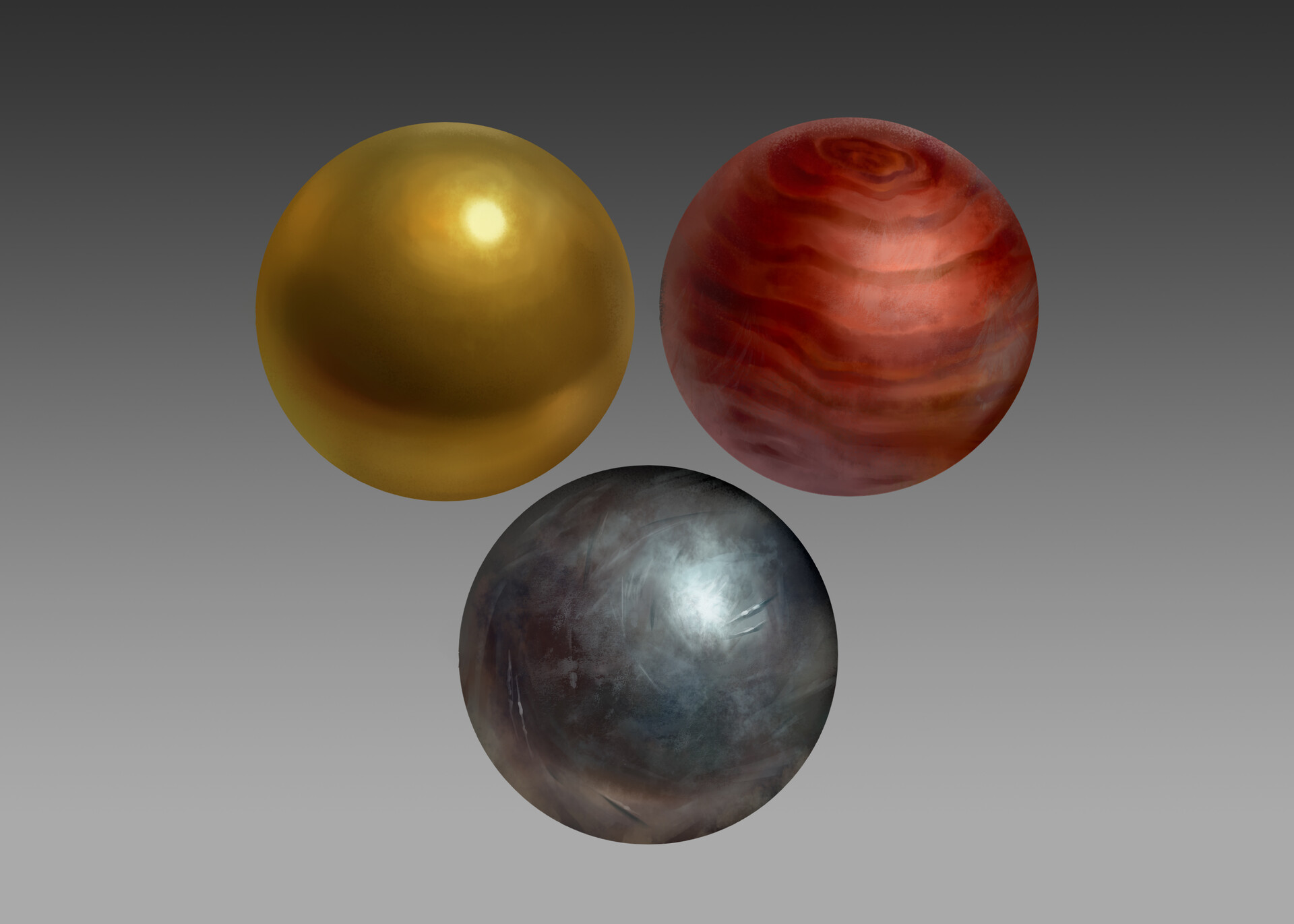 ArtStation - material study. gold / iron / wood