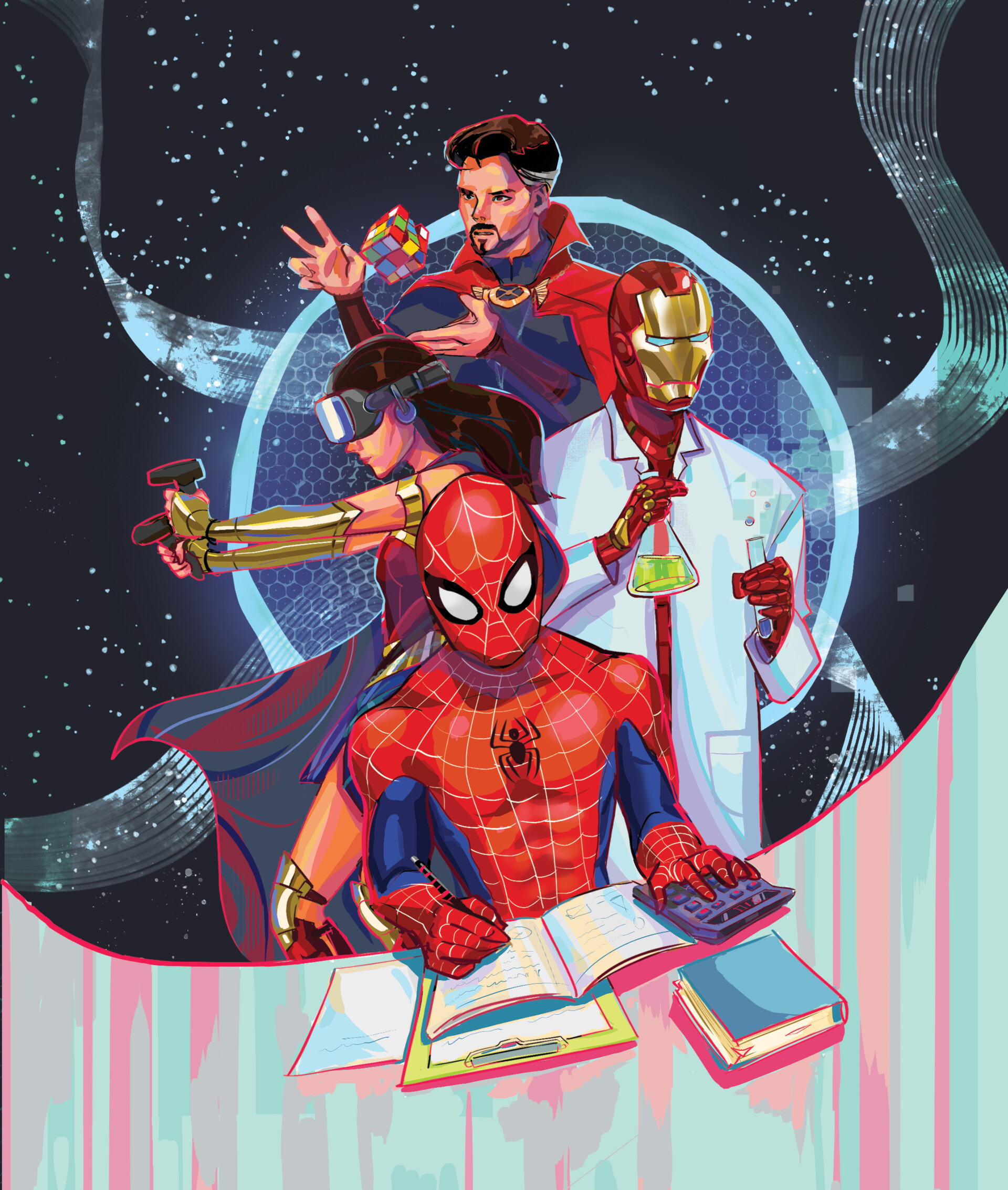 ArtStation - Science of Superheroes - cover illustration