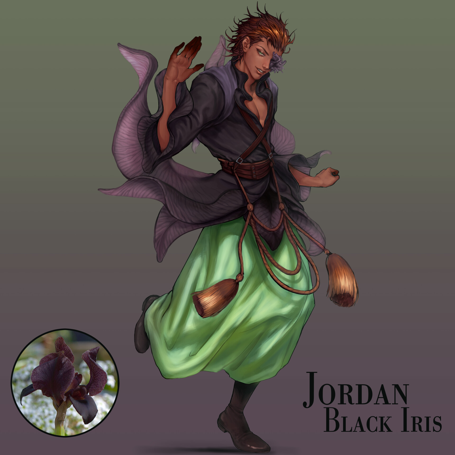 ArtStation - National Flower of Jordan (Black Iris) Gijinka
