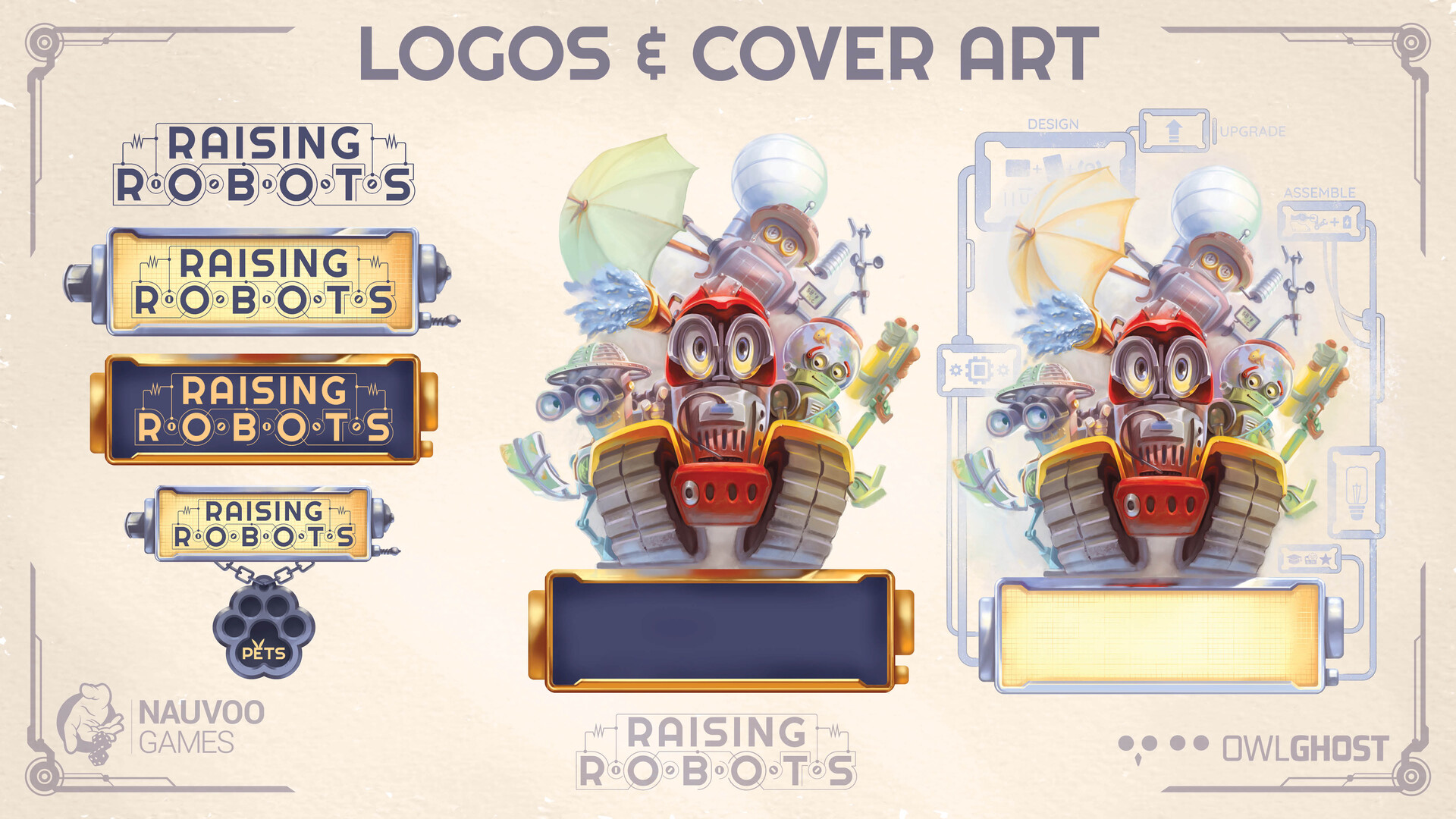 Owl Ghost Creatives - Raising Robots: Logos, Boxes & Text Layout