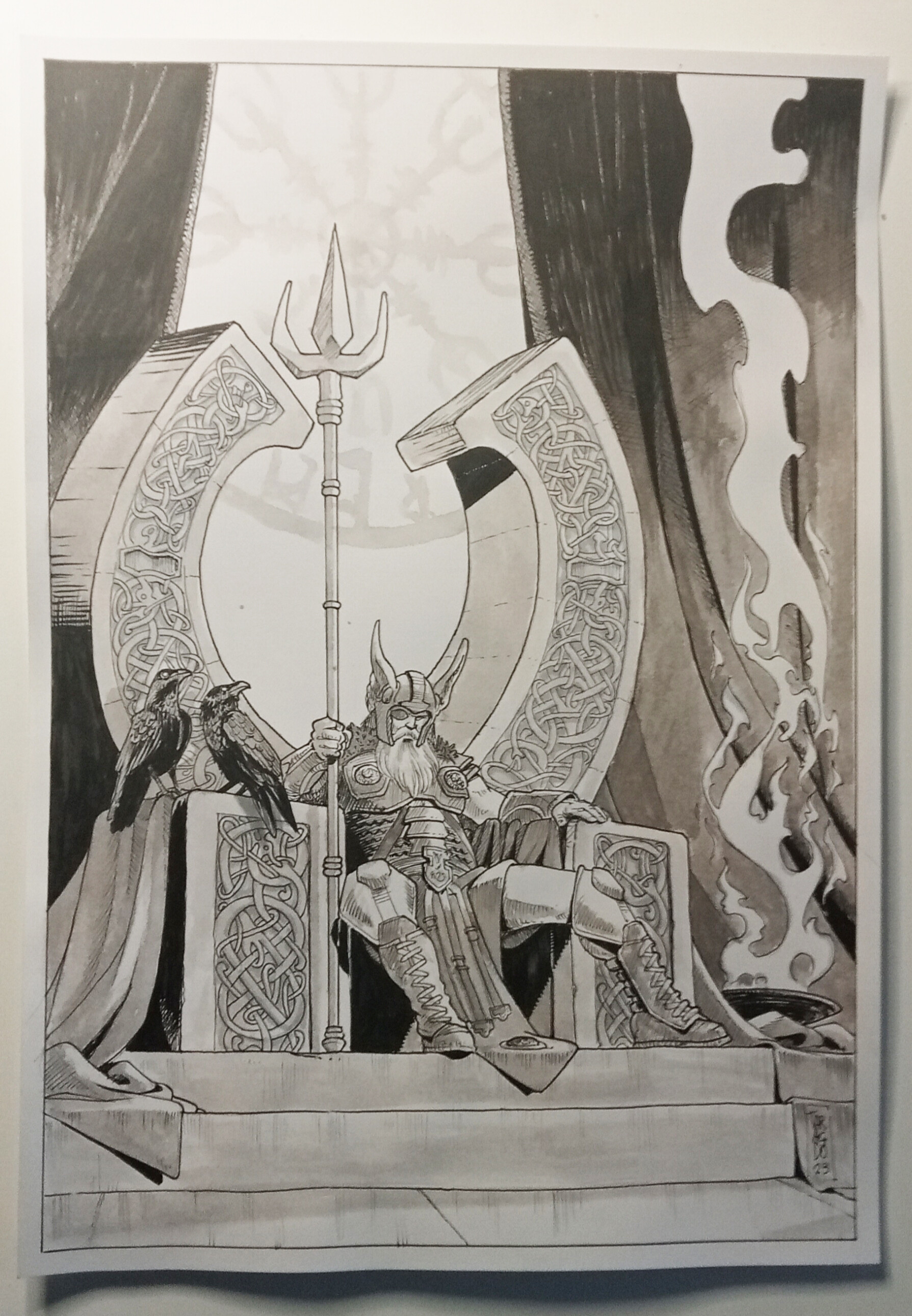 ArtStation - Odín Borson in Asgard. Original art. Ink and grays.