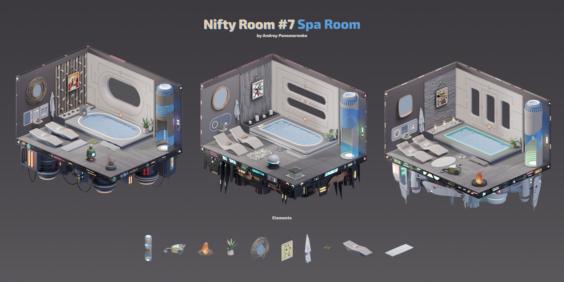 ArtStation - Retro Futuristic Isometric Rooms Series: Room #7 Spa Room