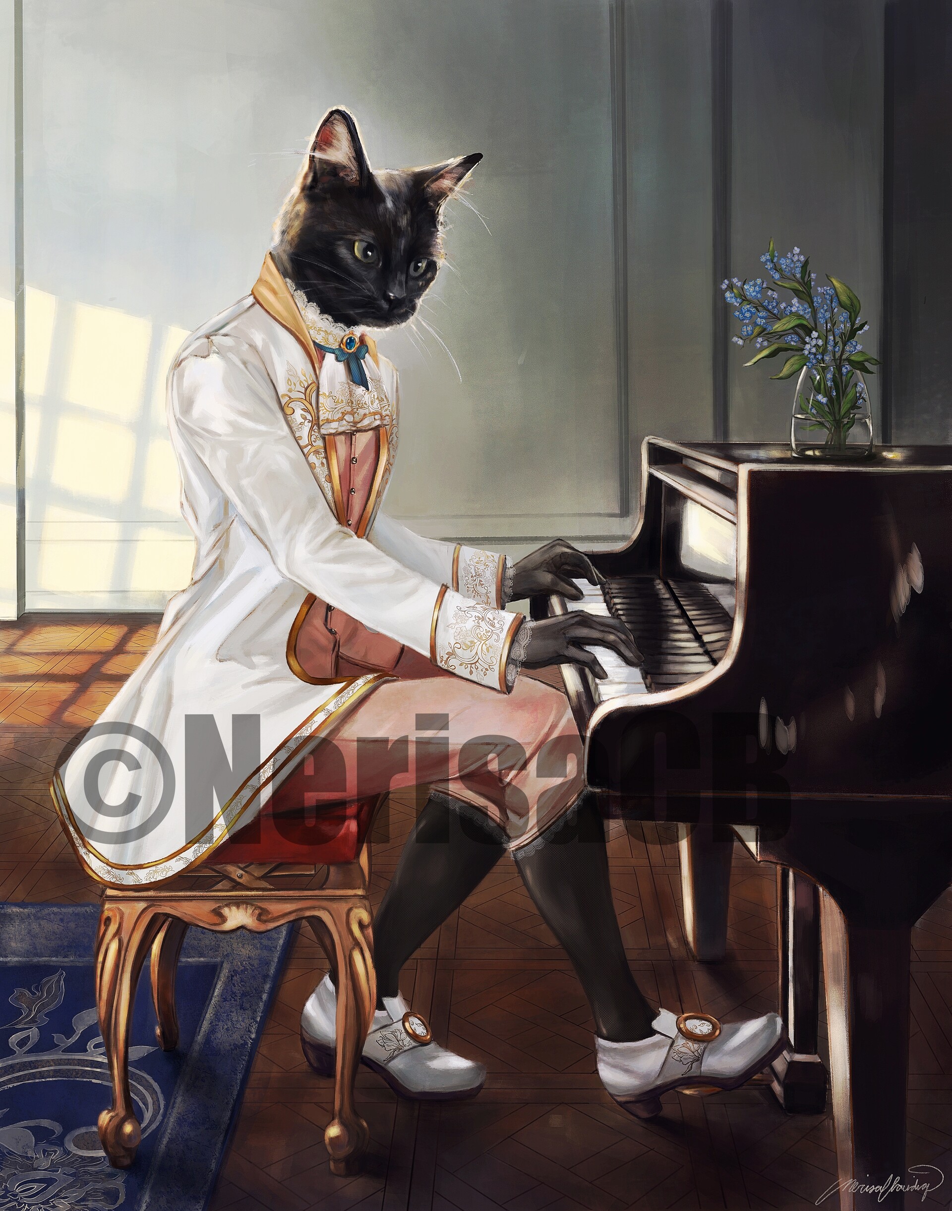 ArtStation - Classic portrait: Chopin the Pianist Cat