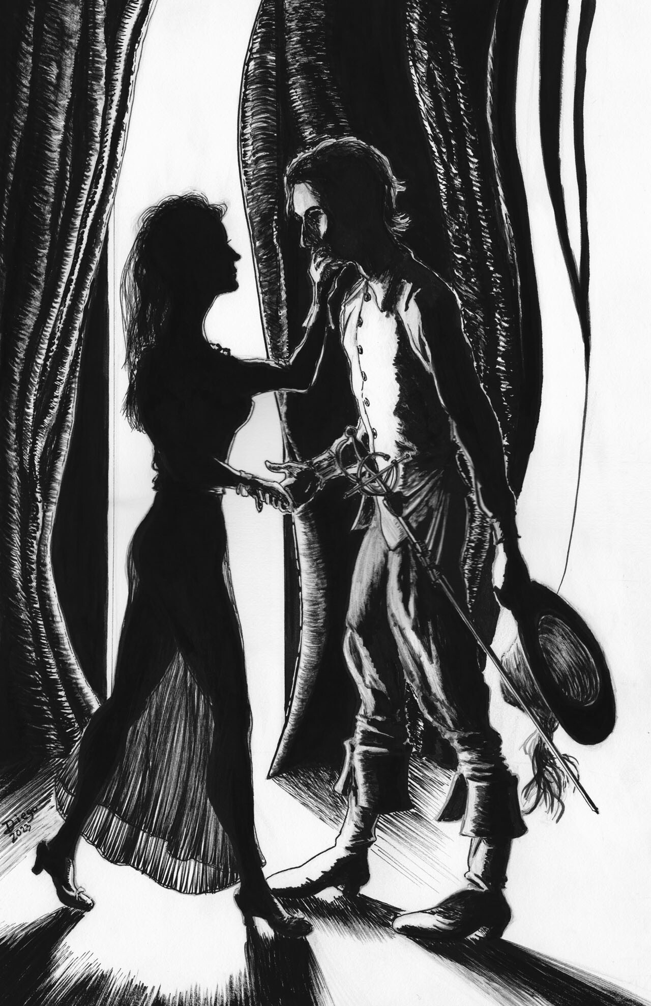 ArtStation - Traditional Ink - Constance and d'Artagnan