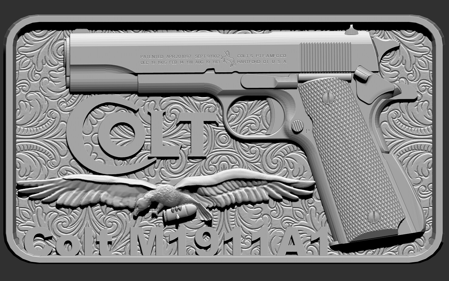 ArtStation - Colt 1911 3D model for silver casting.