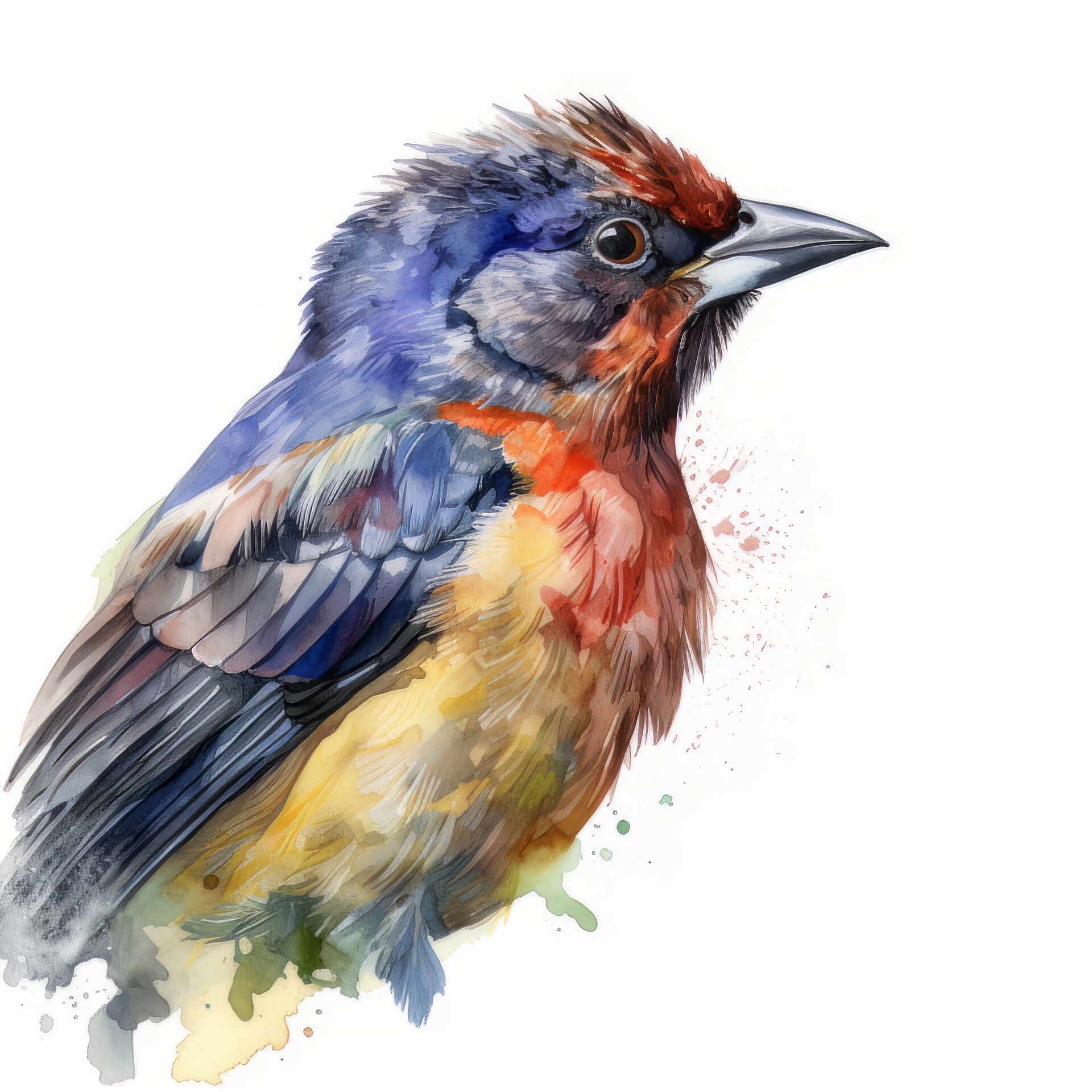 ArtStation - Varied Bunting Bird Portrait Watercolor Painting