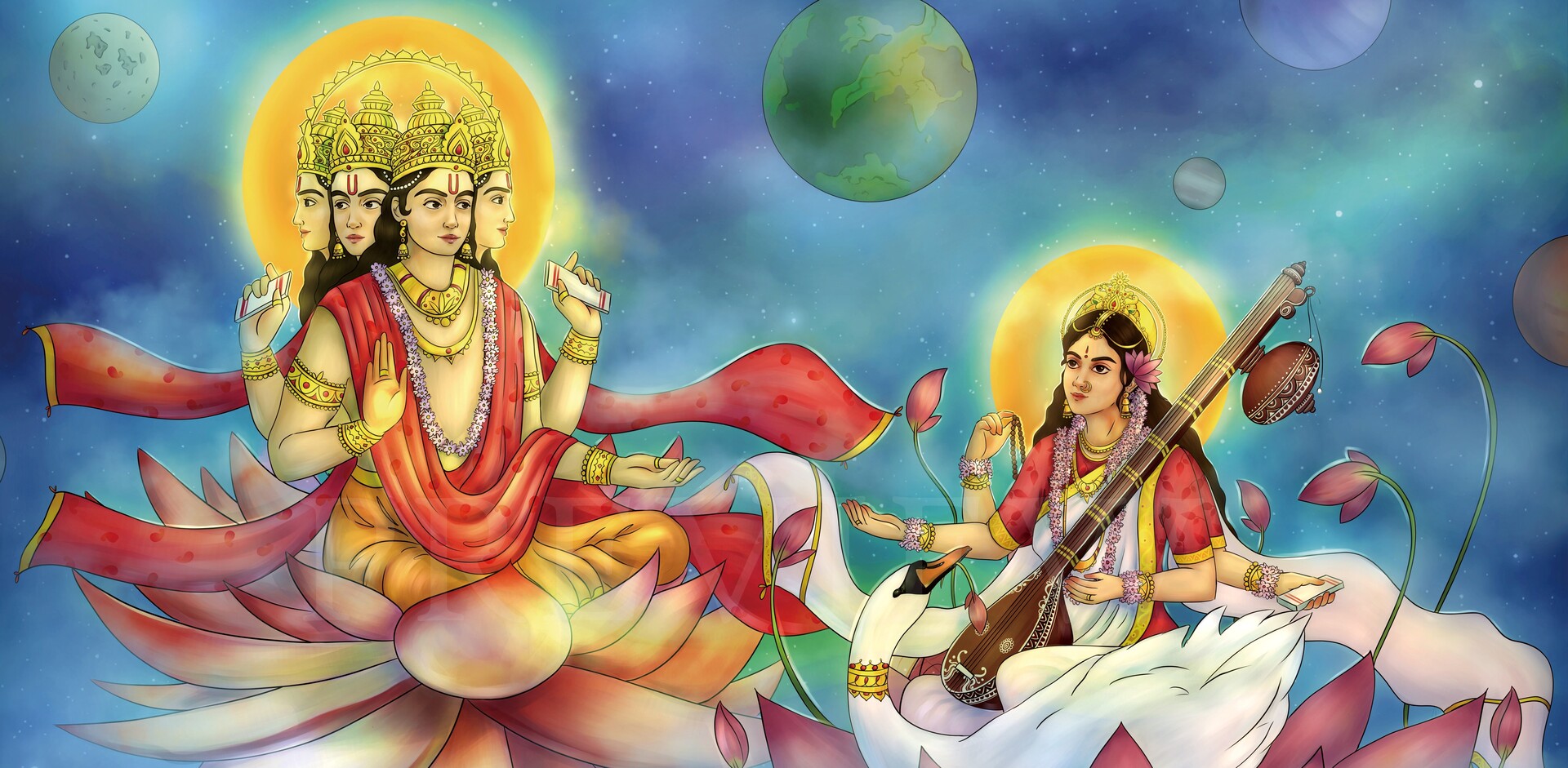 Lord Brahma And Saraswati