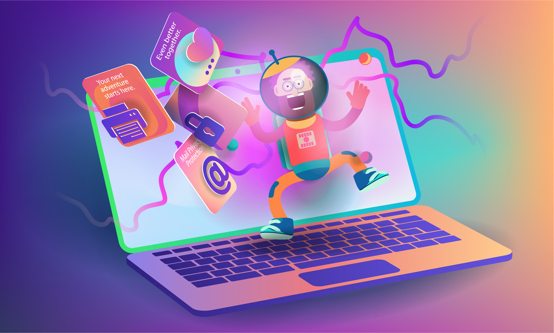 ArtStation - cartoon astronaut falls on laptop screen and web ...