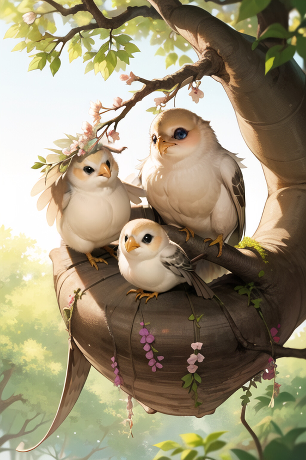 ArtStation - Mother bird and her adorable baby birds (Happy Mother's Day)