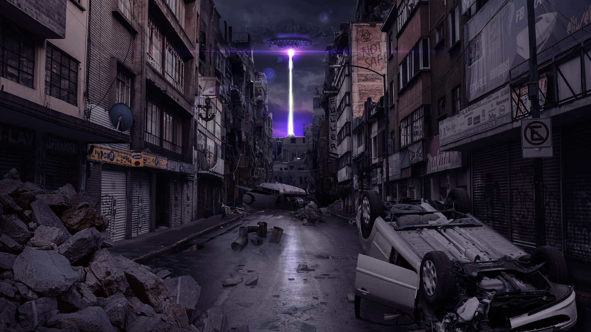ArtStation - Street 4's Alien Invasion Matte Painting