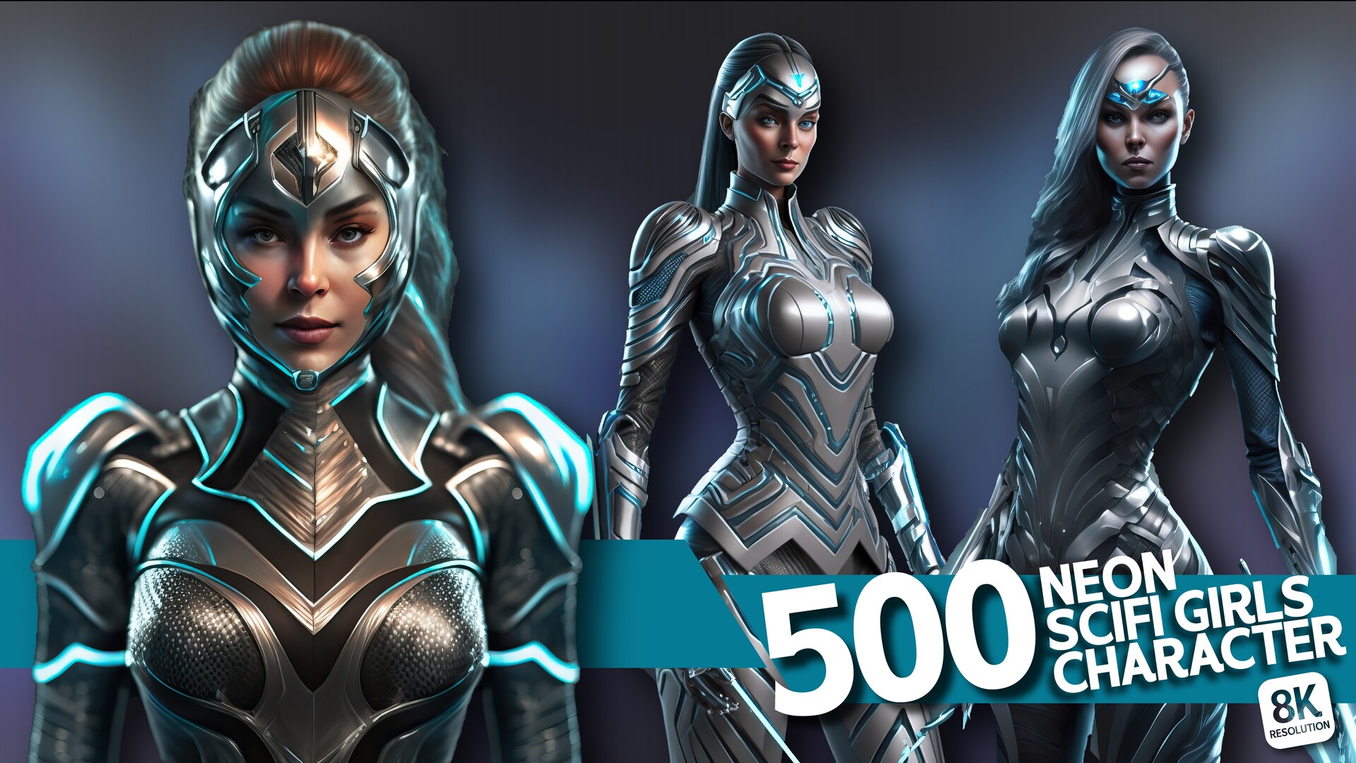 3D Mah Studio - 500 Neon Scifi Female _ 8k _ VOL 1 _ Character Reference