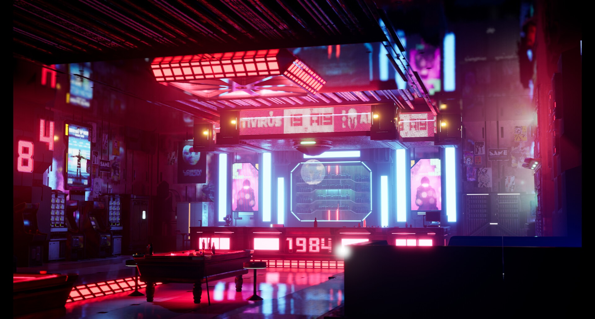 ArtStation - 1984 - Cyberpunk-Style Bar - UE5 Environment Design