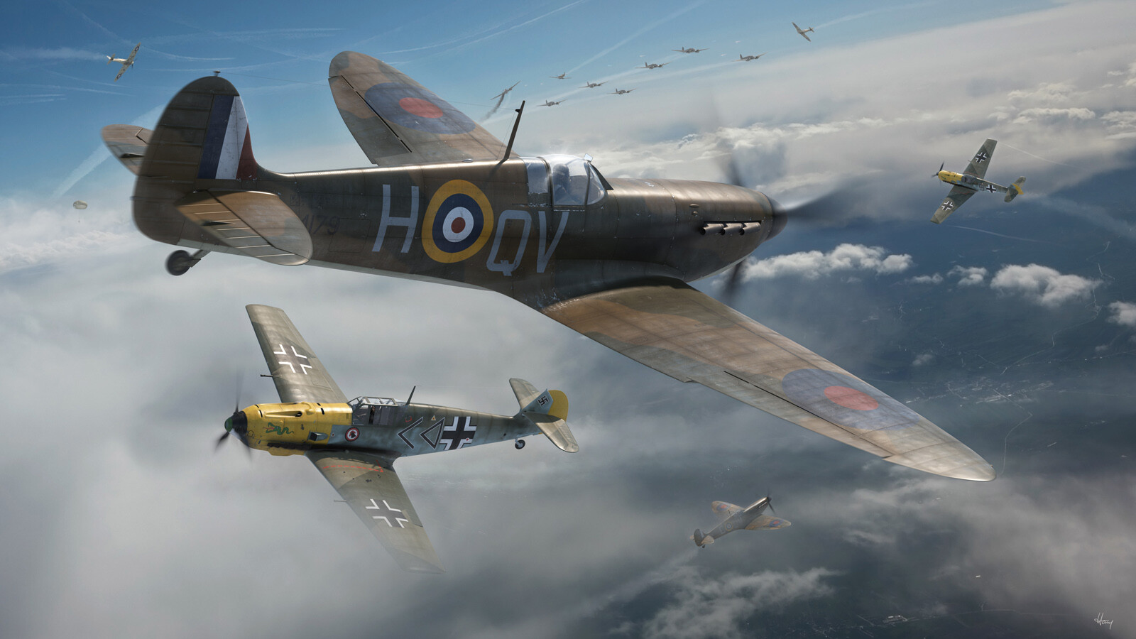 ArtStation - Spitfire vs. Emil: Engaging the Escorts