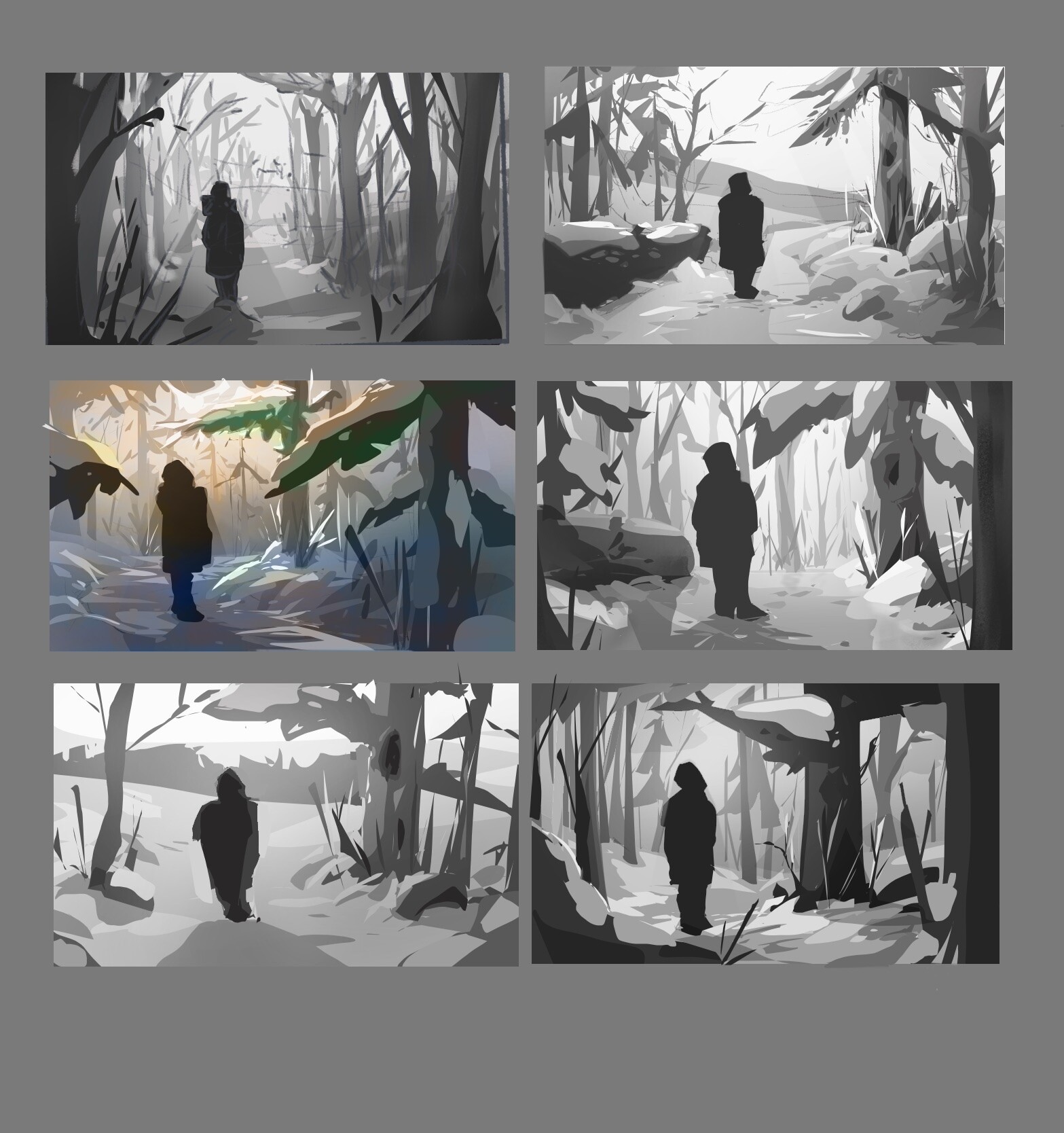 ArtStation - Snowy Forest Composition Thumbnails