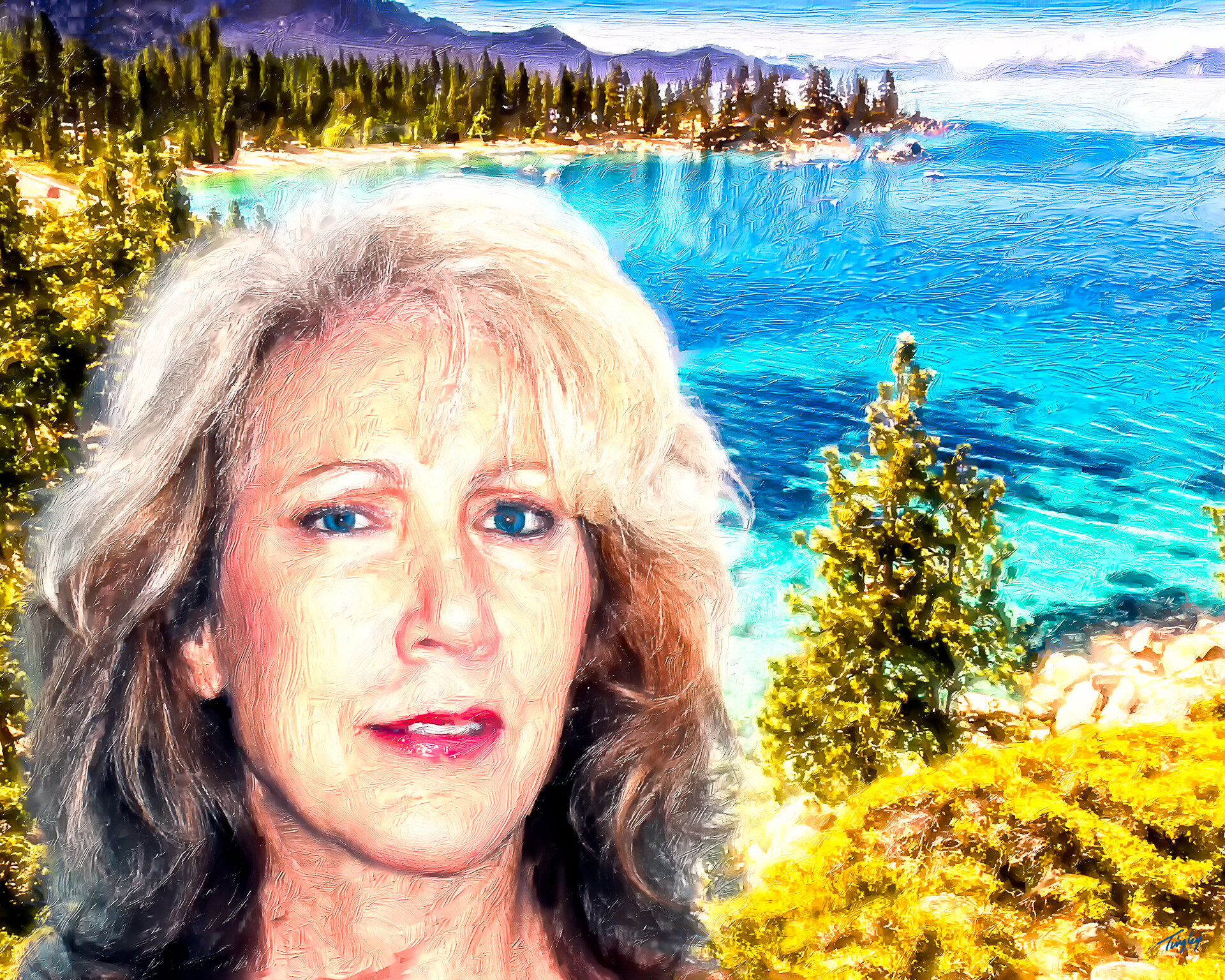 ArtStation - Jay at the Lake collage portrait painting by Larry Tingley