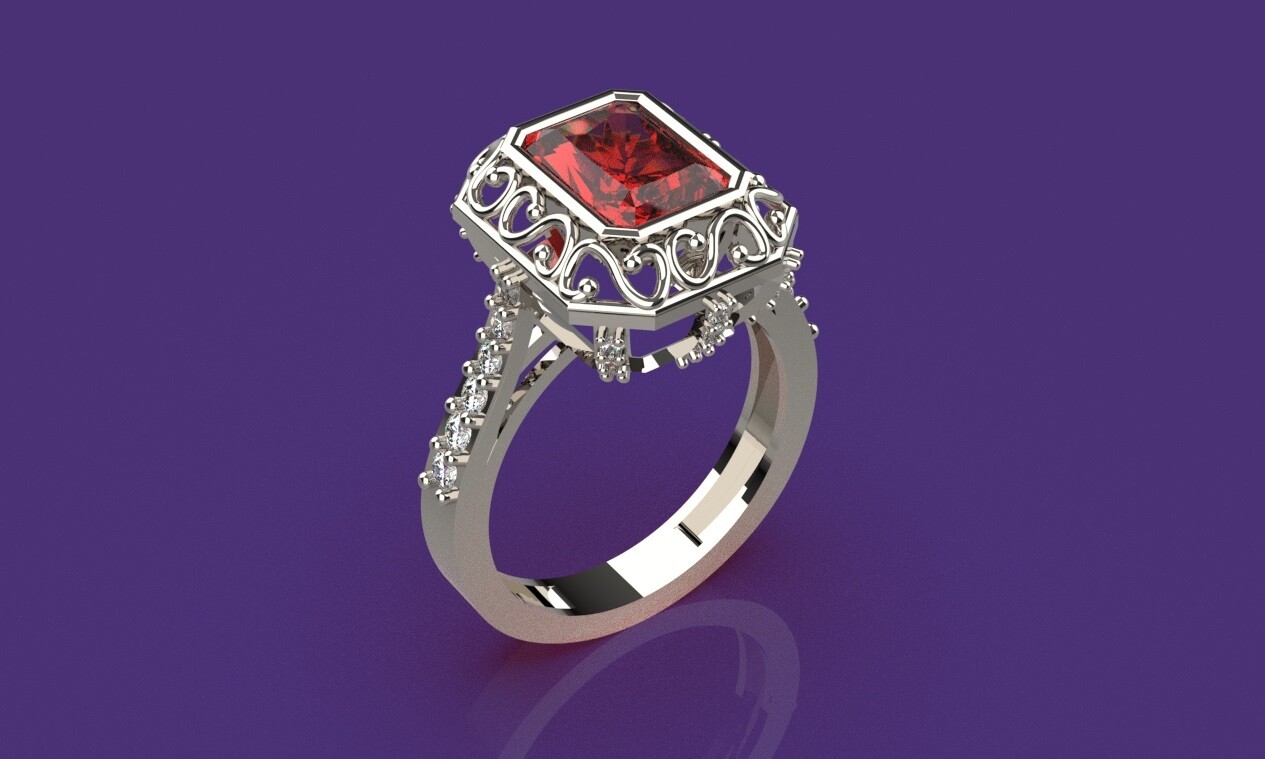 JSxcad - Ruby Emerald Stone Claster Jewelry Ring