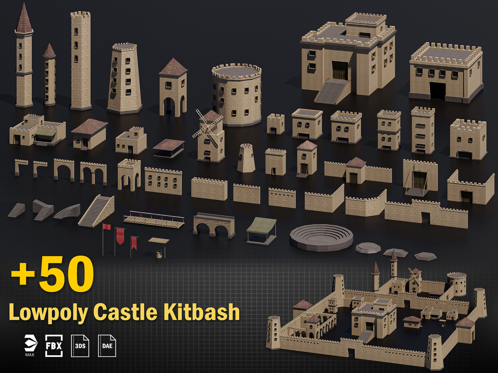 ArtStation - 50 Low poly Castle Kitbash