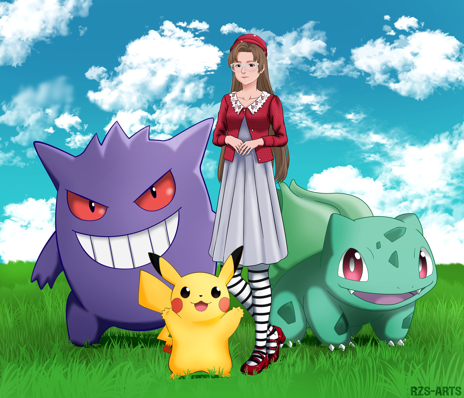 ArtStation - [Commission] | 1 Girl and 3 Pokemon