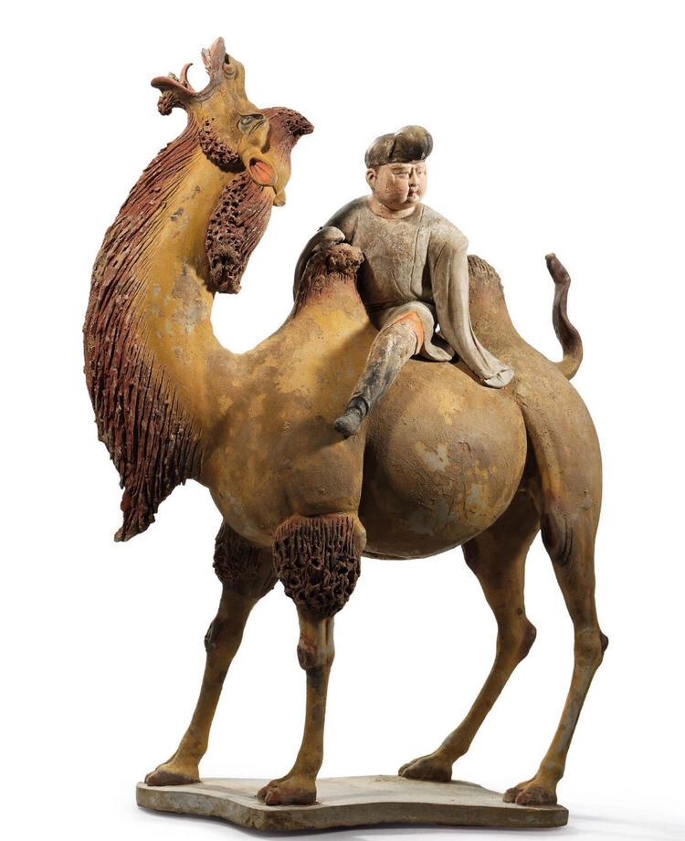 山易寒 - 陶俑 （A FINELY PAINTED POTTERY FIGURE OF A BACTRIAN CAMEL AND RIDER）