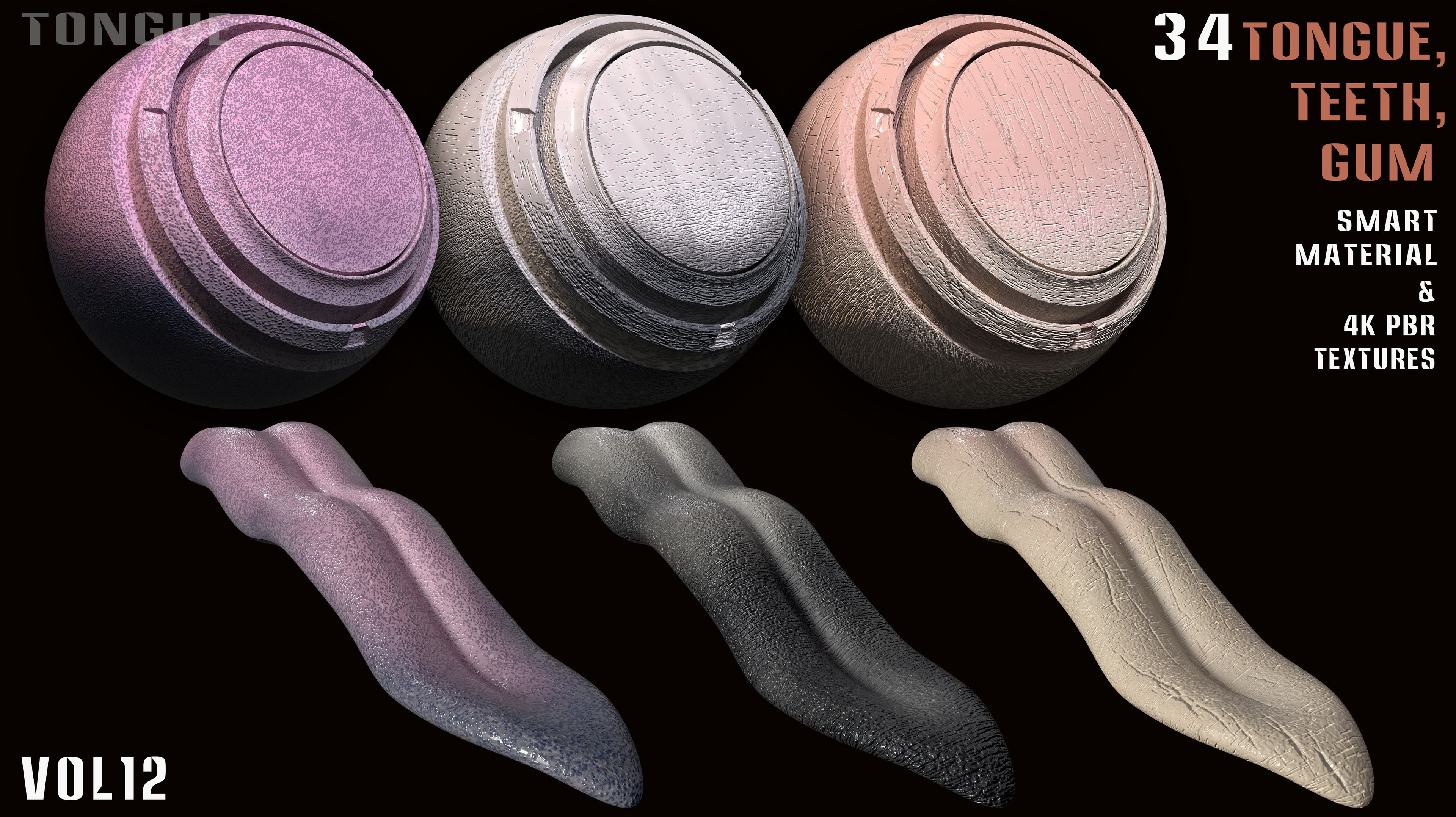 Mona Ghafourian - 34 Tongue, Teeth, Gum Smart Material + 4k PBR Textures - vol12