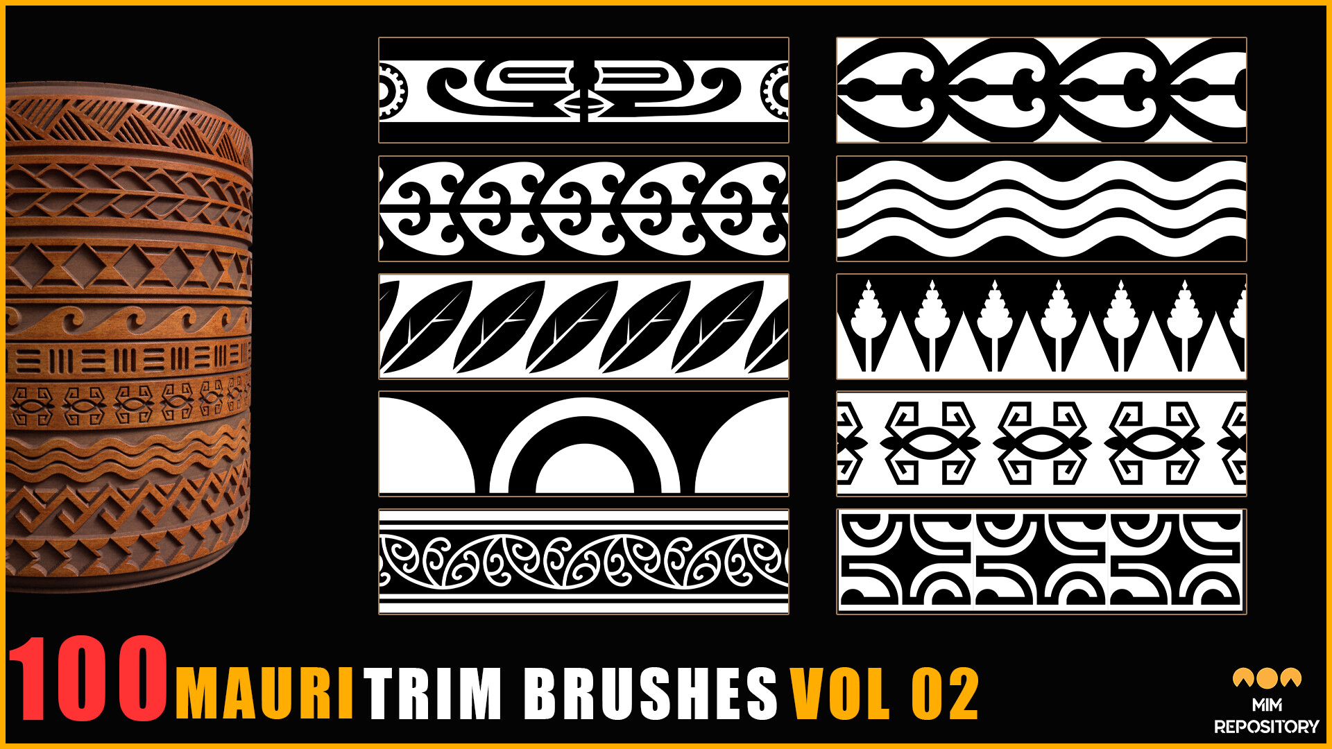 3D Assets Repository - 100 Mauri Trim Brushes (Border Pattern - Roll ...