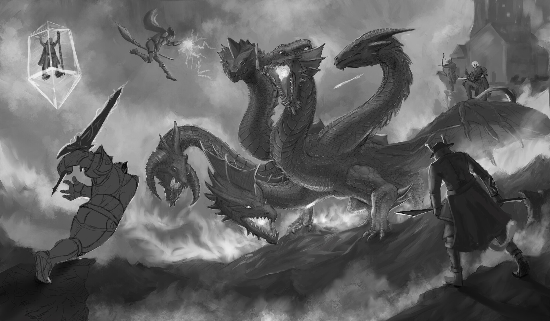 Tiamat final battle — DnD party commission by Gaia Cafiso — ProUser.Me