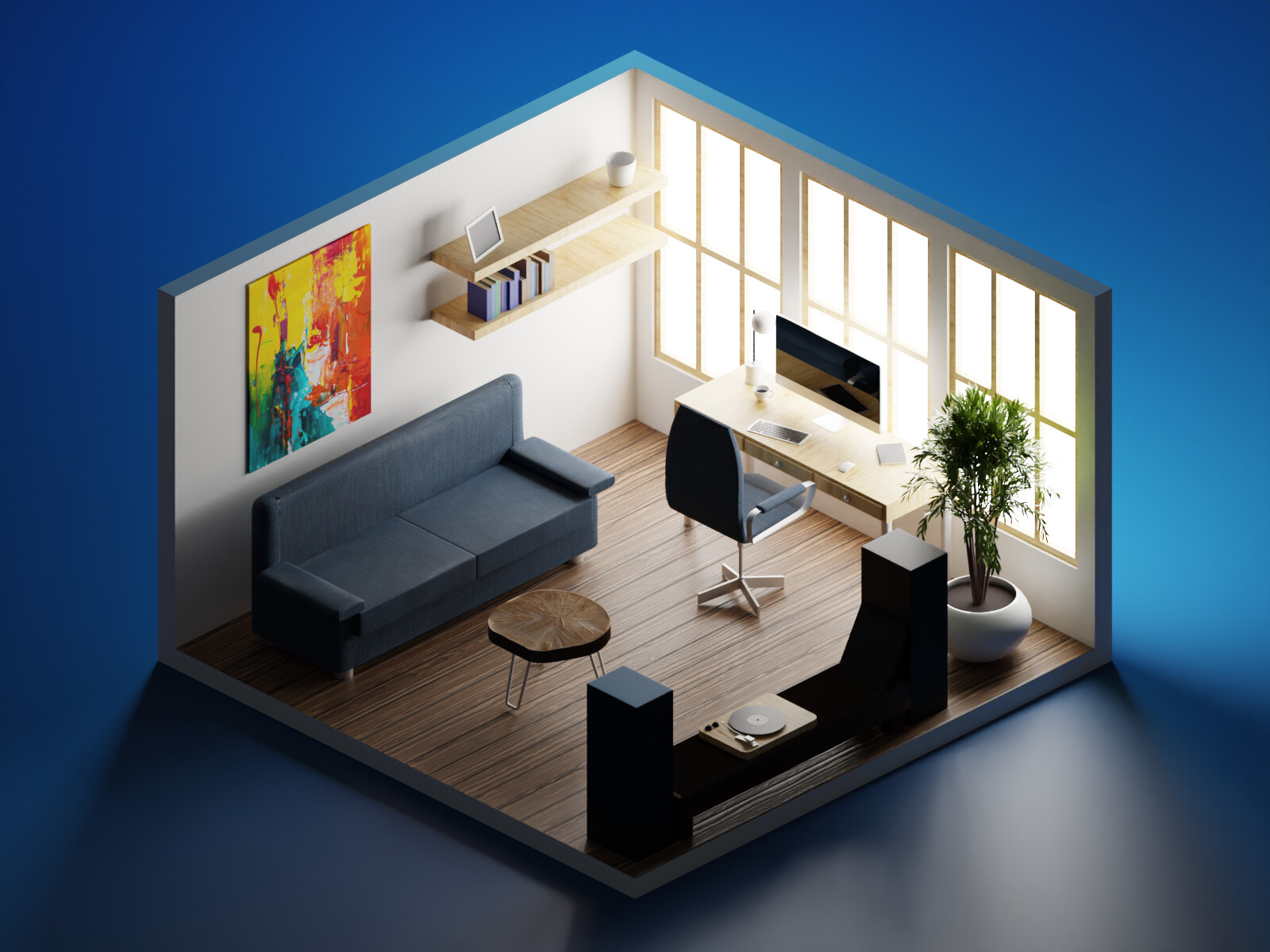 ArtStation - Home Office Isometric 3D