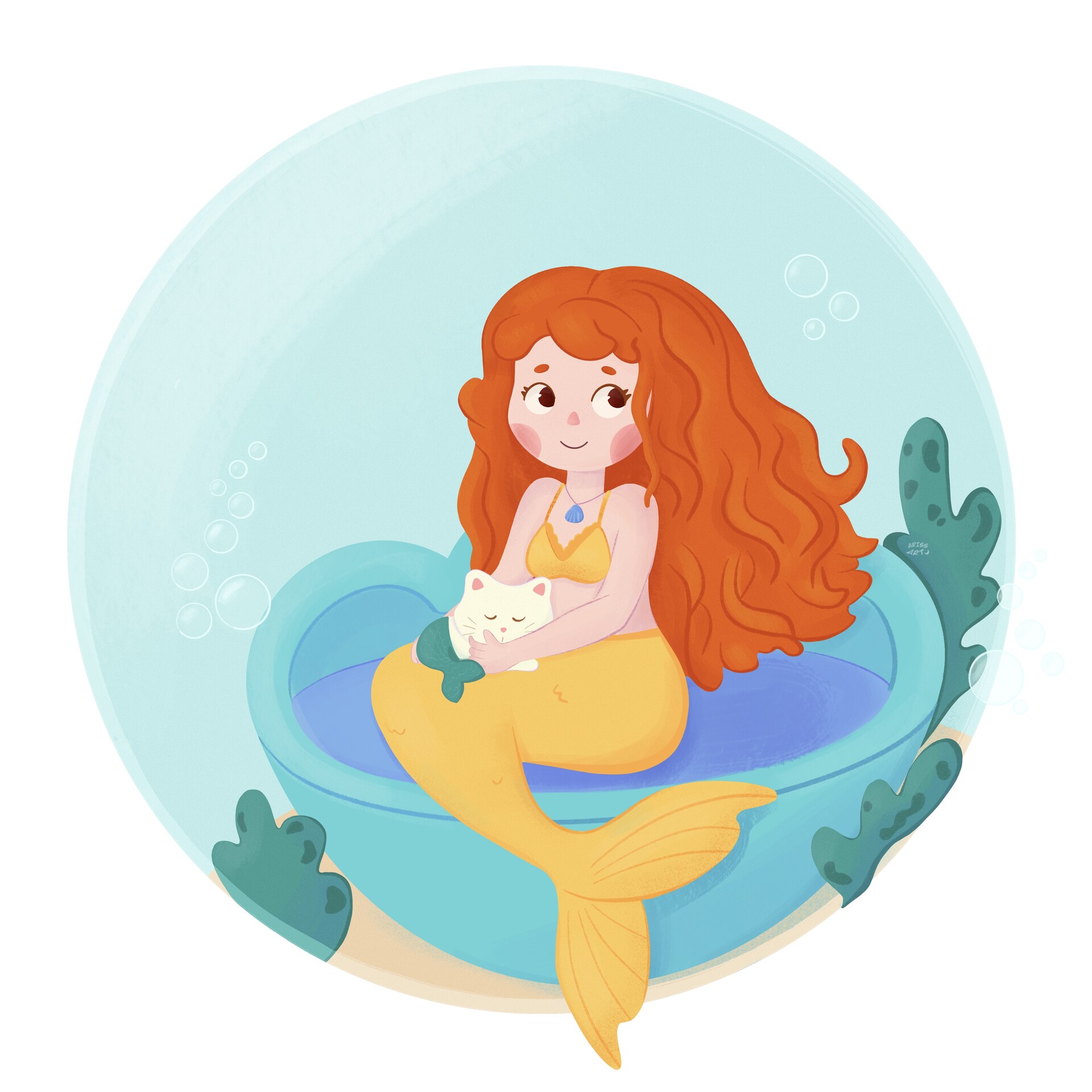 ArtStation - Cute mermaid with her pet