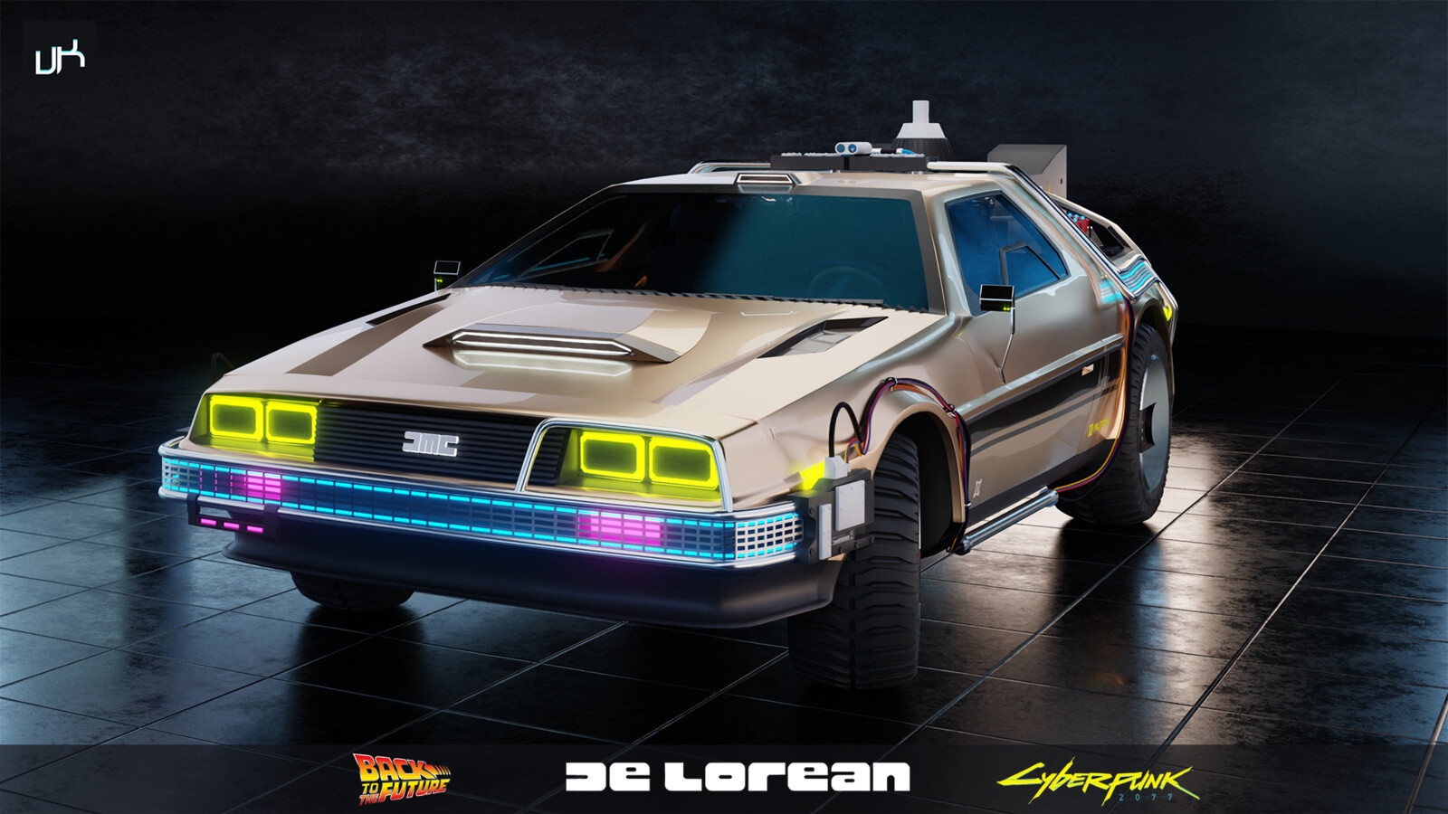 Victoria Kohan - DeLorean in the style of Cyberpunk 2077