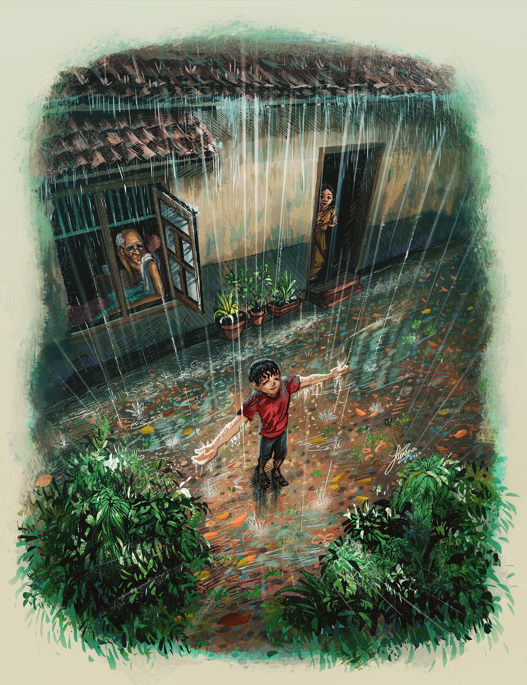 digital painting how to draw rain