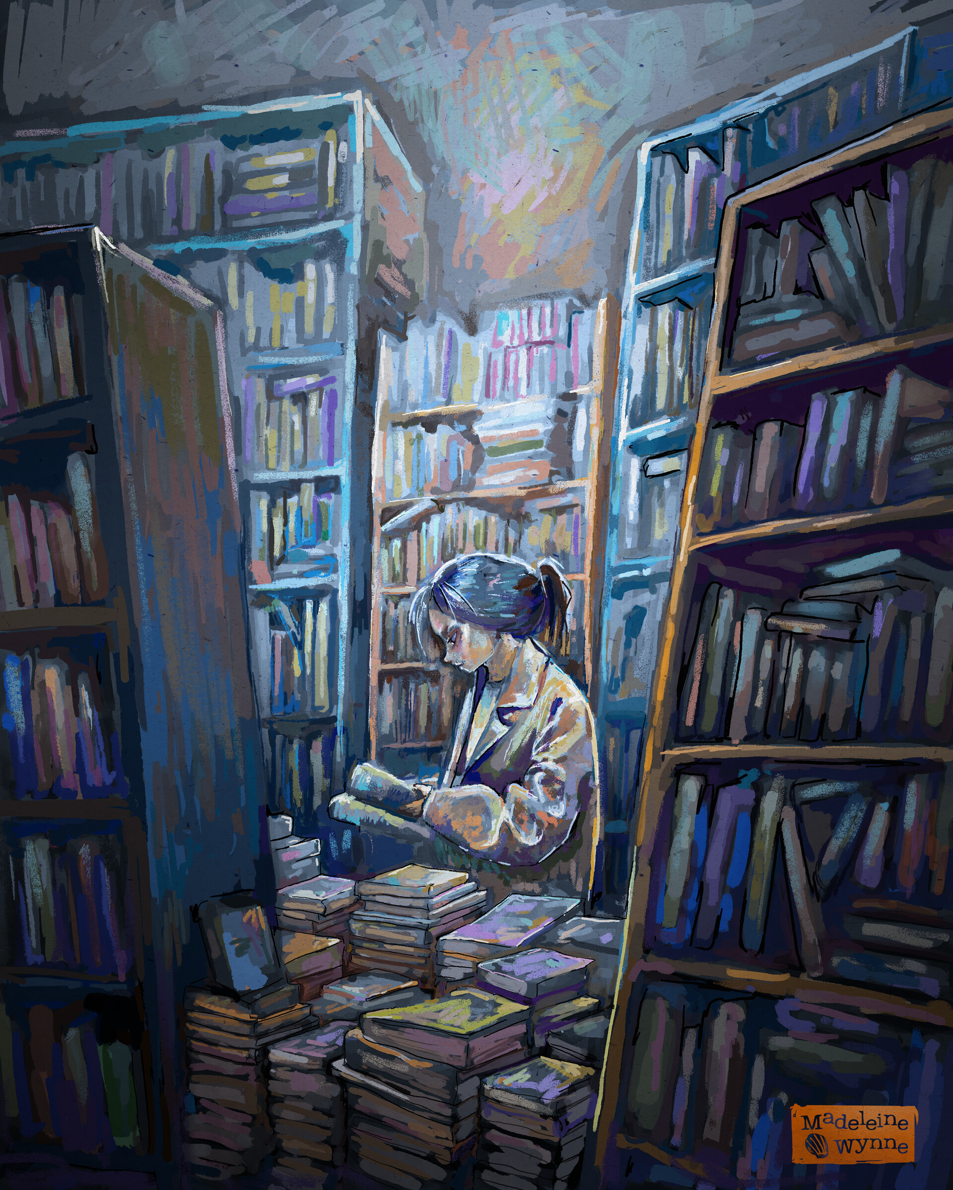"Bookstore Girl" by Me : r/cozy