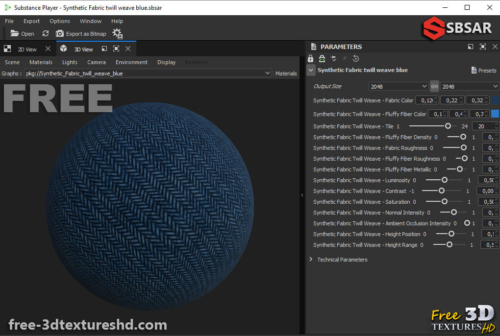 3D textures PBR free Download - Synthetic Blue Twill Weave Substance ...