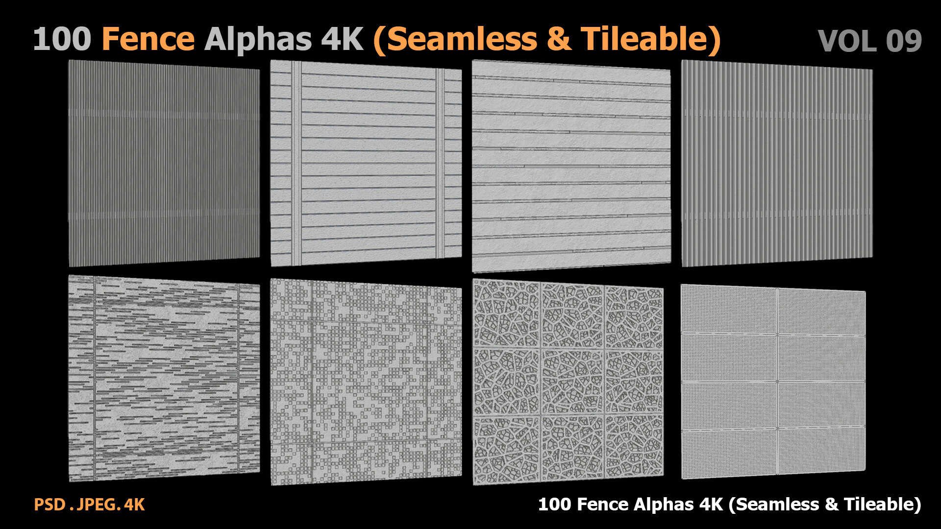 ArtStation - 100 Fence Alphas 4K (Seamless & Tileable) VOL 09