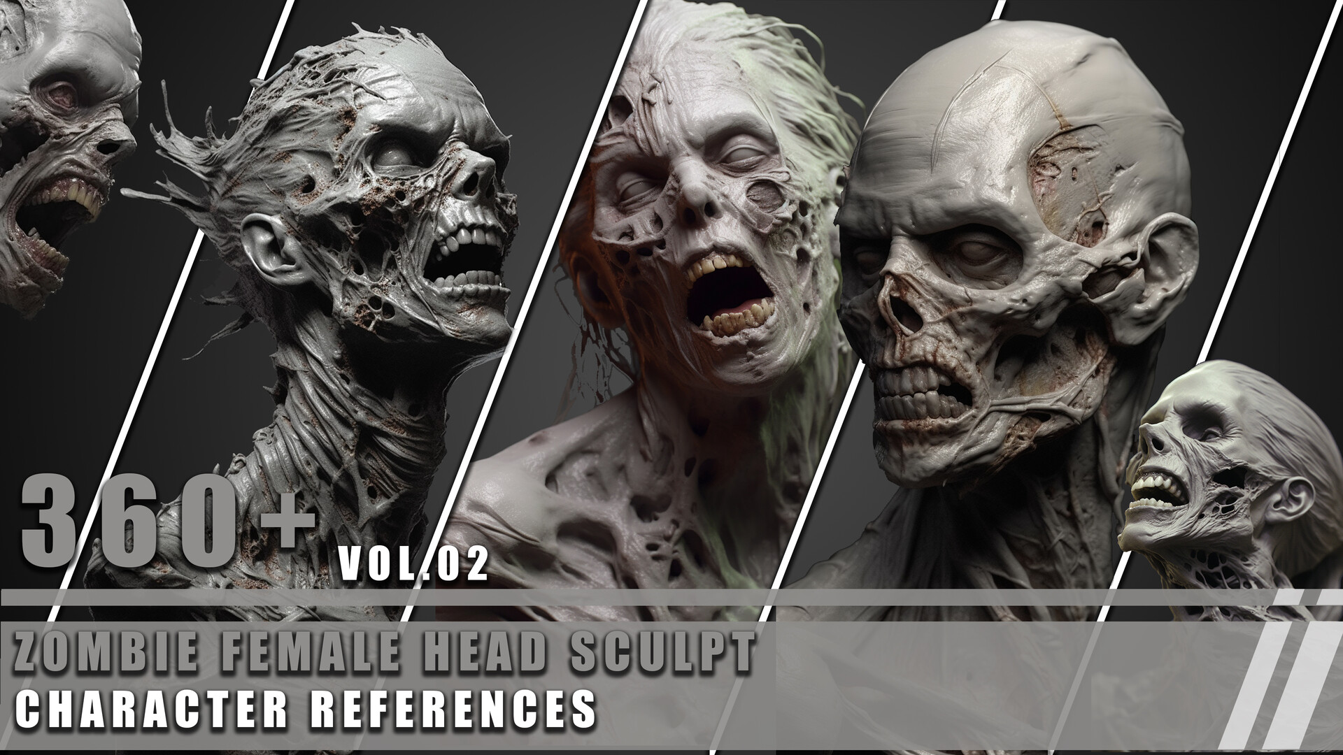 Wayline Arts - 360+ Zombie Female Head Sculpt - Character References Vol.02