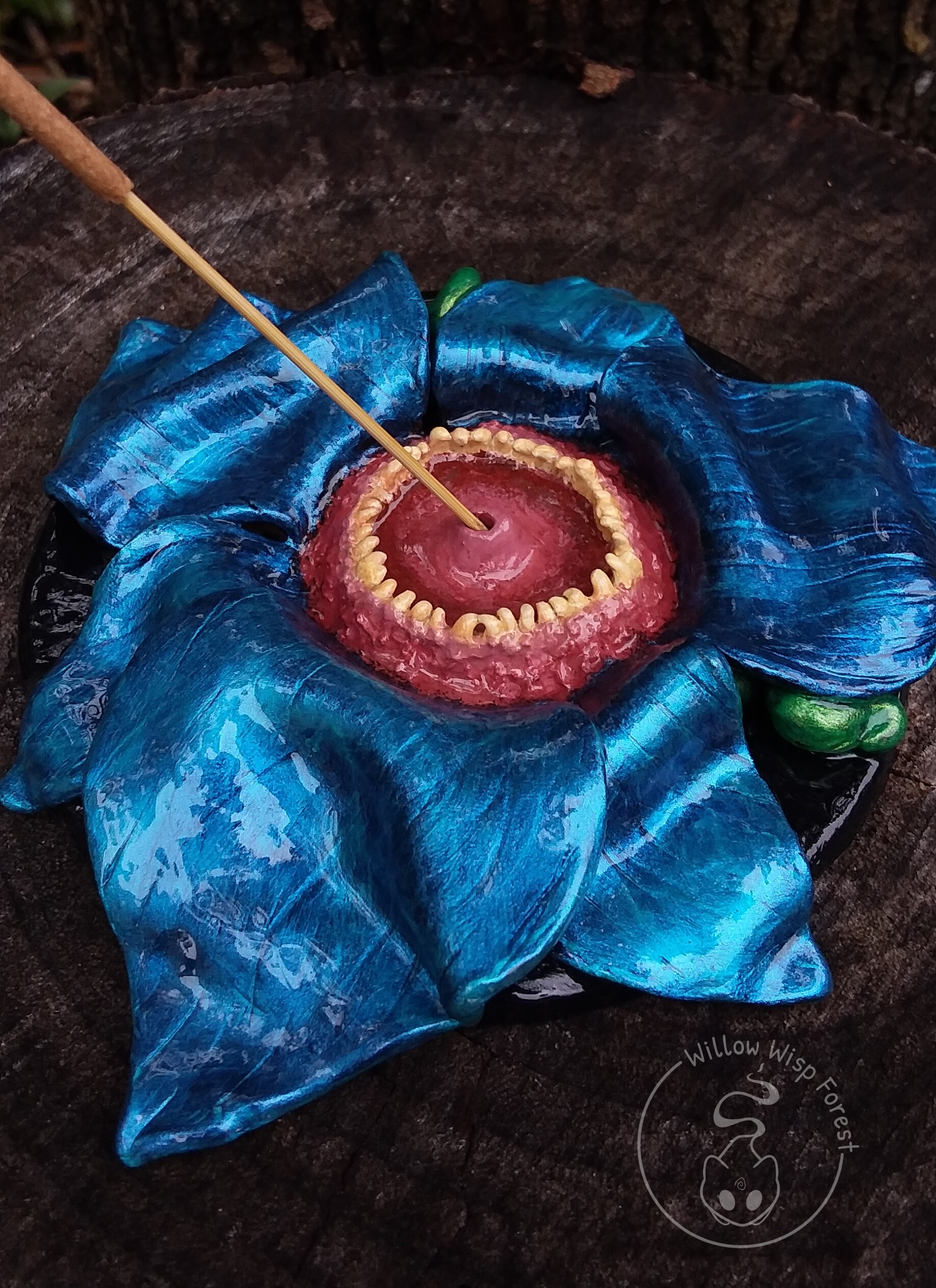 Willow Wisp Forest - Handpainted Blue Shift Monster Plant - Incense Holder