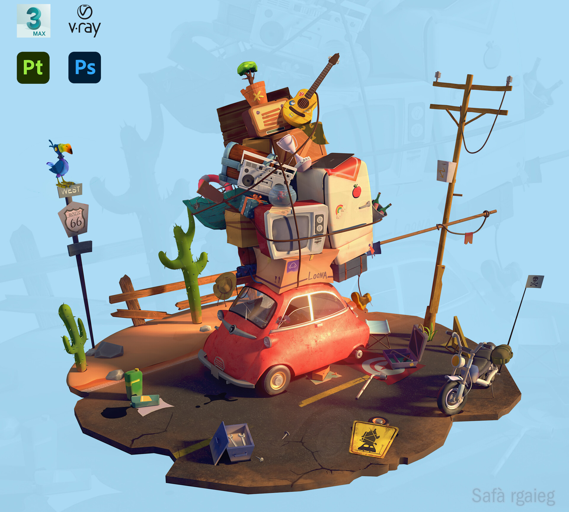 ArtStation - 3D Stylized broken-down car