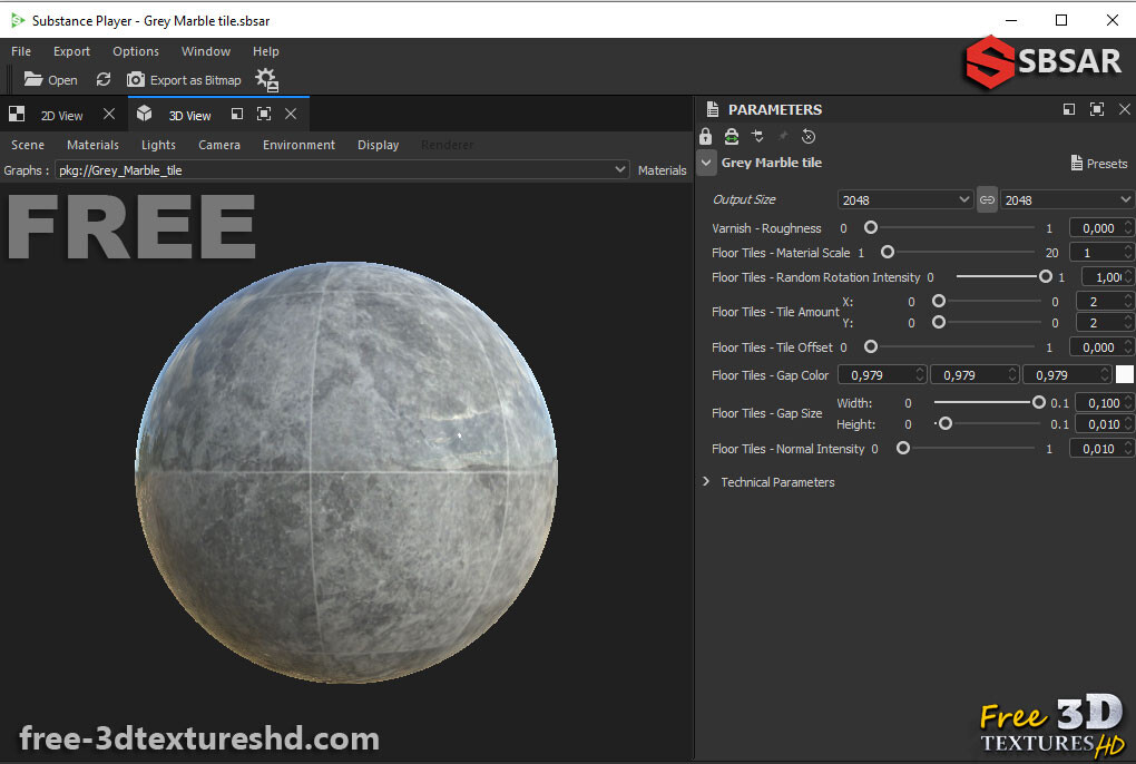 PBR Textures Free Download - Grey Marble Tile Substance SBSAR PBR ...