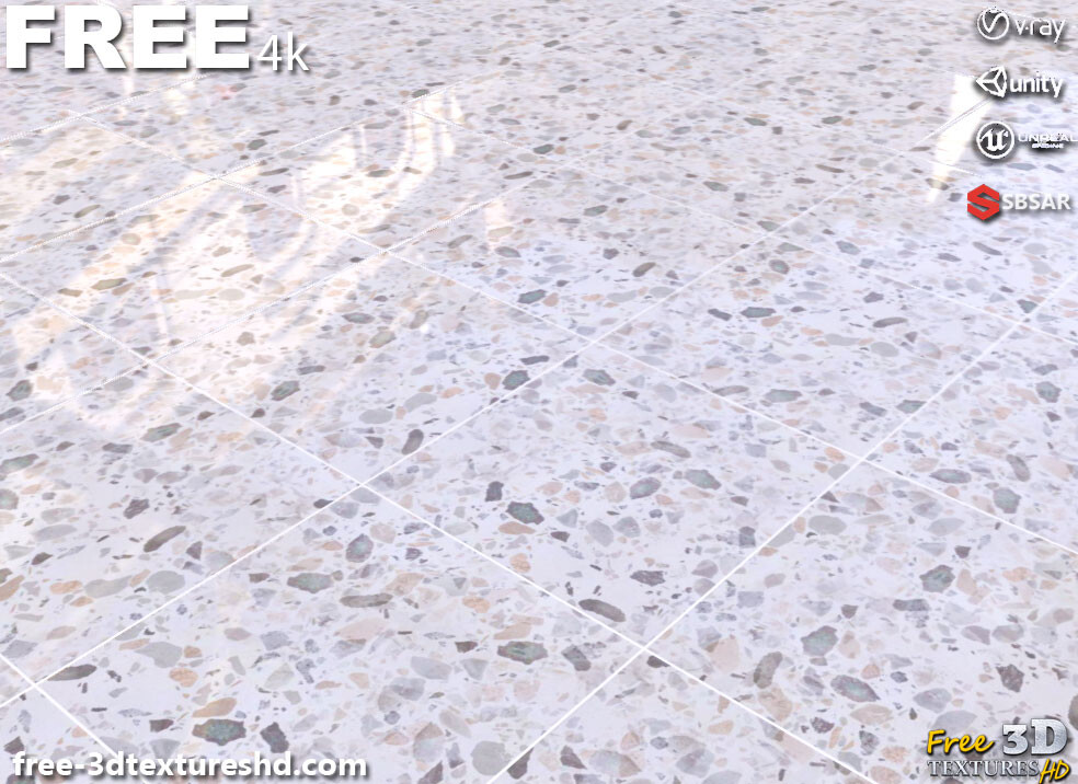PBR Textures Free Download - White Ceramic Floor Tiles Terrazzo Pattern ...