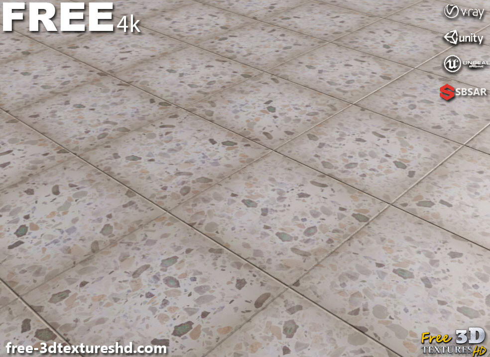 PBR Textures Free Download - White Ceramic Floor Tiles Terrazzo Pattern ...