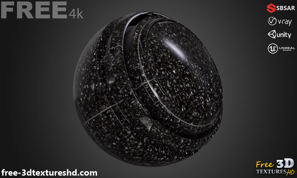 PBR Textures Free Download - Black Venezia Ceramic Floor Tiles Terrazzo Pattern PBR Texture Free ...