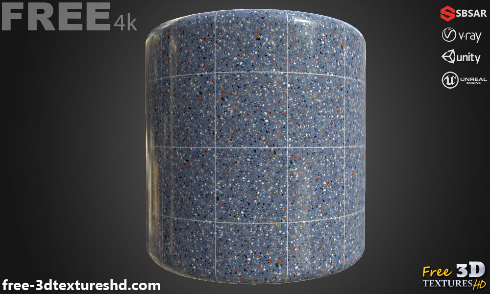 PBR Textures Free Download - Blue Multi Ceramic Floor Tile Terrazzo ...